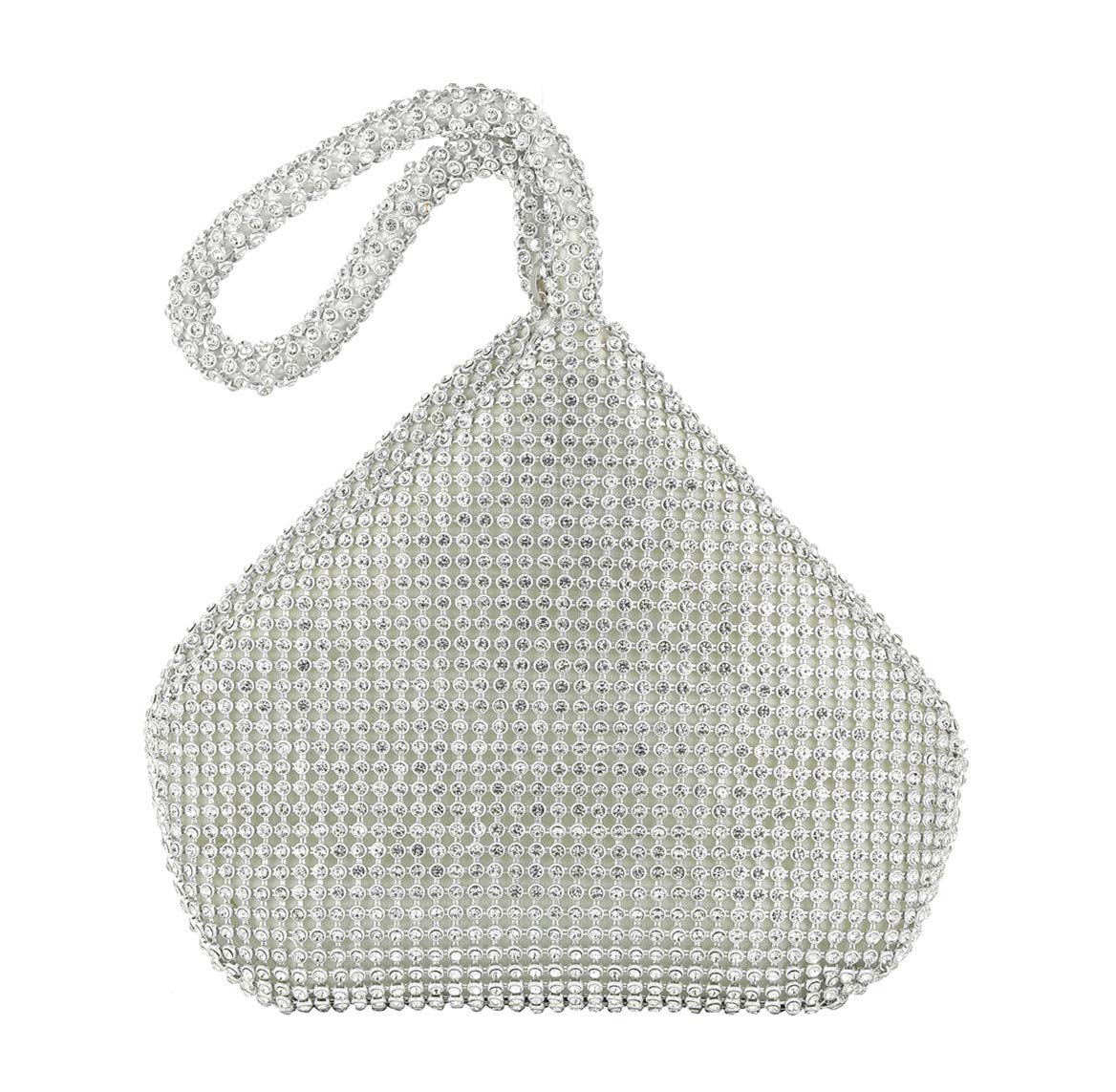 Vgift Rhinestone Purse, Women Sparkle Bling Wristlet Clutch Evening Bag for Prom Party Night Out, Silver