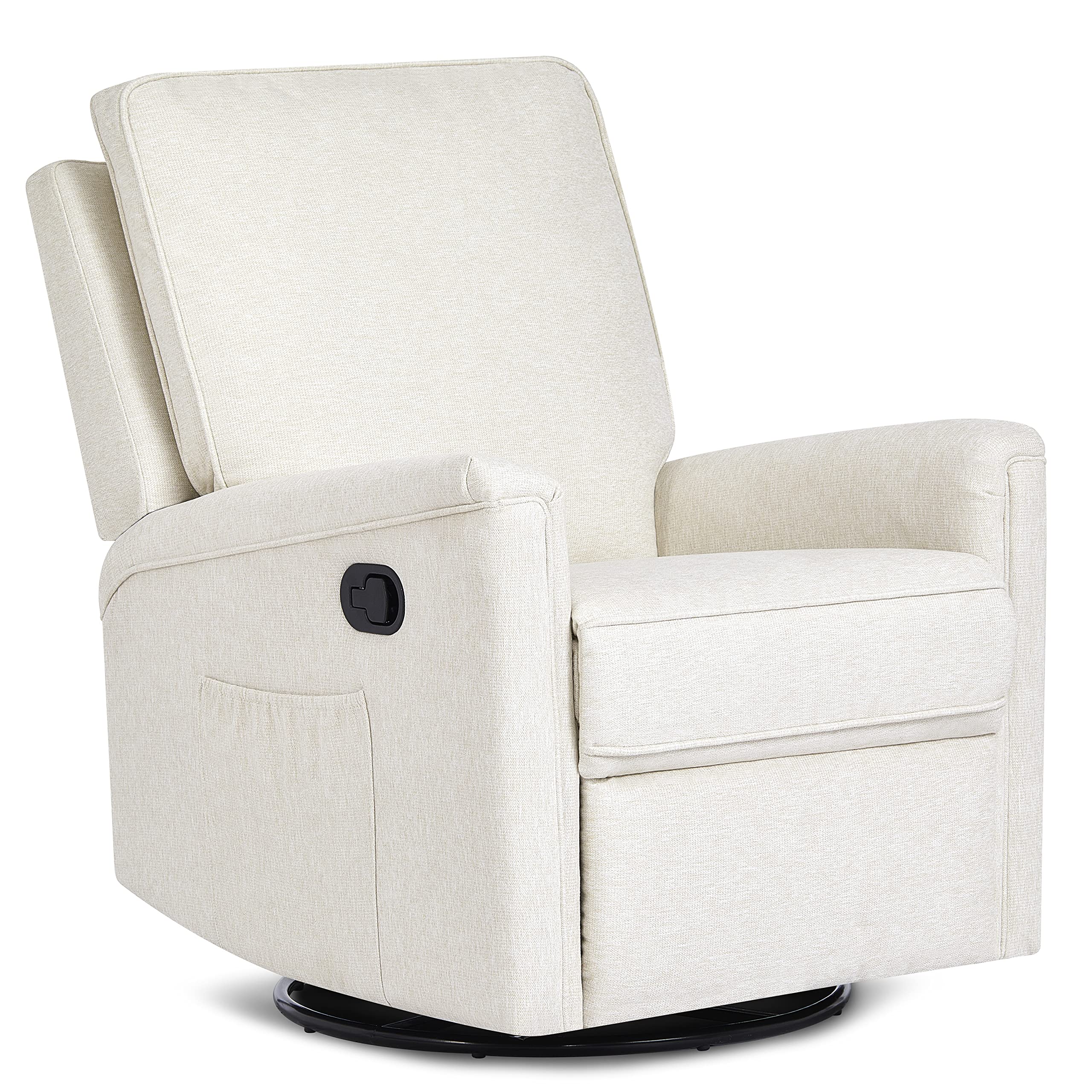 Evolur Beau Upholstered Seating Glider Swivel in Sweet Cream, Greenguard Gold Certified Modern Nursery Recliner with Side Pockets, Tool-Free Assembly, Easy to Clean