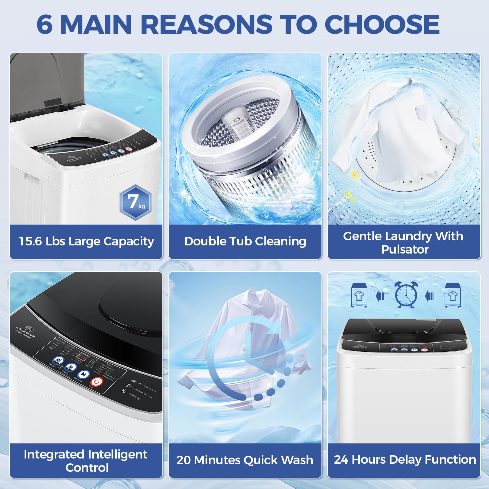 Nictemaw Portable Washing Machine, 15.6Lbs Capacity Full-Automatic Portable Washer, 2.1Cu.ft Washer and Dryer Combo with Drain Pump, 10 Wash Programs & 8 Water Levels for Apartment, Dorms, RV