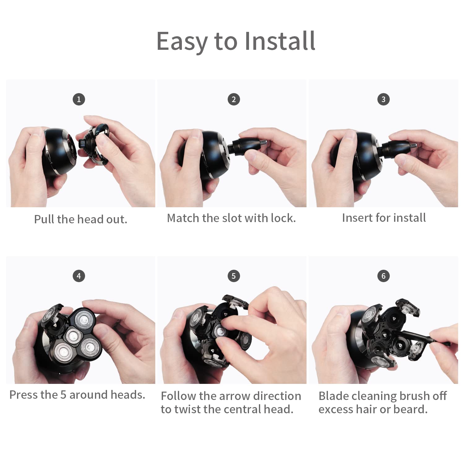 RAYCOSHAVE Head Shaver for Bald Men, 5 in 1 Wet & Dry Shaver Waterproof Bald Head Shaver, USB Rechargeable Rotary Shavers Grooming Kit with LED Display, Anti-Pinch, Ergonomic Design