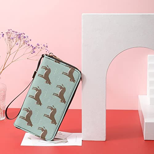 FunnyStar Donkey Women's Long RFID Hand Wallet Wristlet Clutch Purse PU Leather Handbag with Wrist Strap