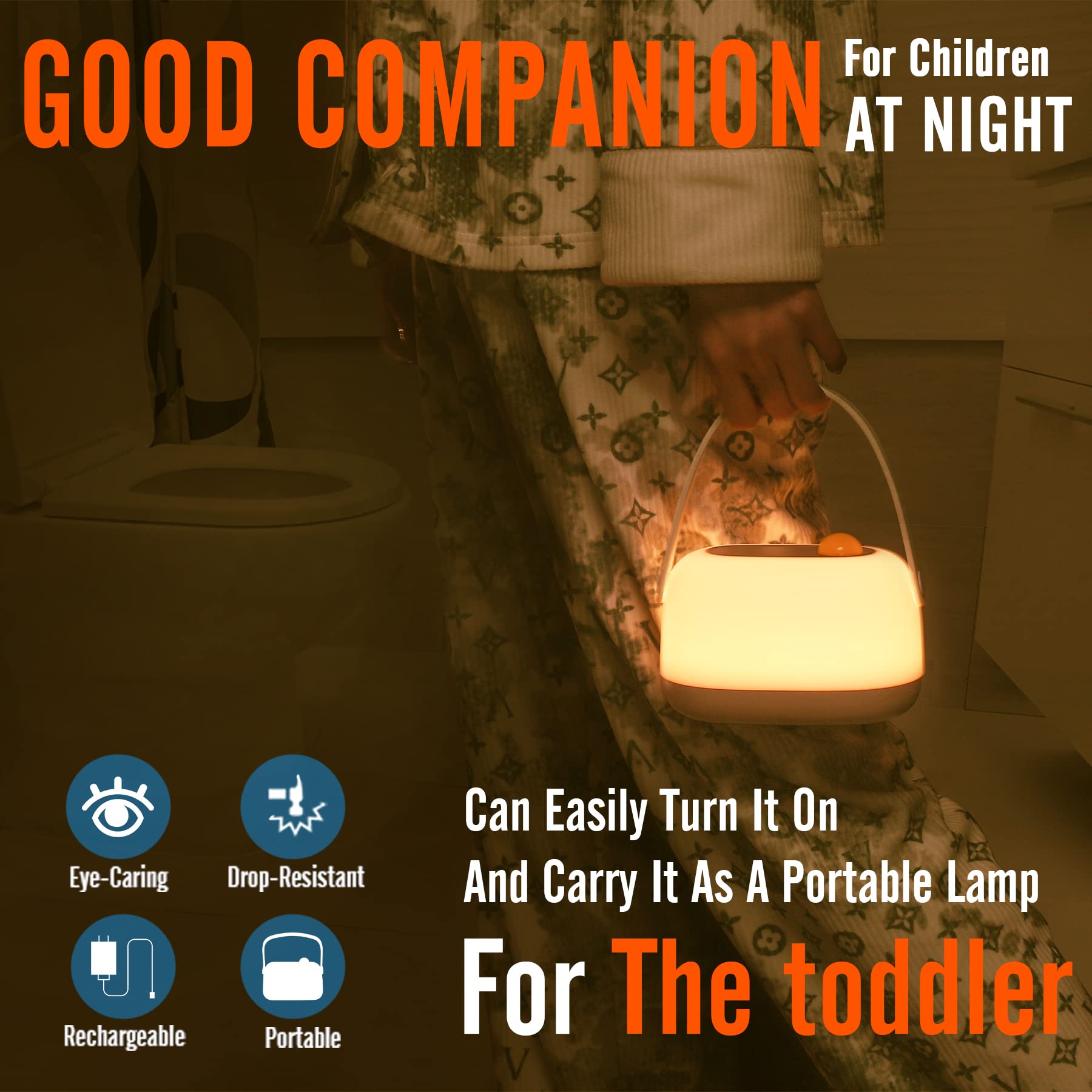 Night Light for Kids-Baby Night Light, 3000K Gentle Light Perfect for Night While Nursing and Changing Baby, Stepless Dimmable, Soft Silicone Strap for Baby to Exercise Grip Ability