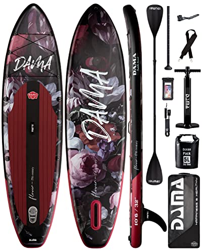 DAMA 10'6" Premium Stand Up Paddle Board for Adults (6 inch Thick), Inflatable sup Board, SUP, Surfing Board, Fishing paddleboards w/SUP Accessories, 4pcs Kayak Paddle, 32โ Wide Stance, Non-Slip Deck