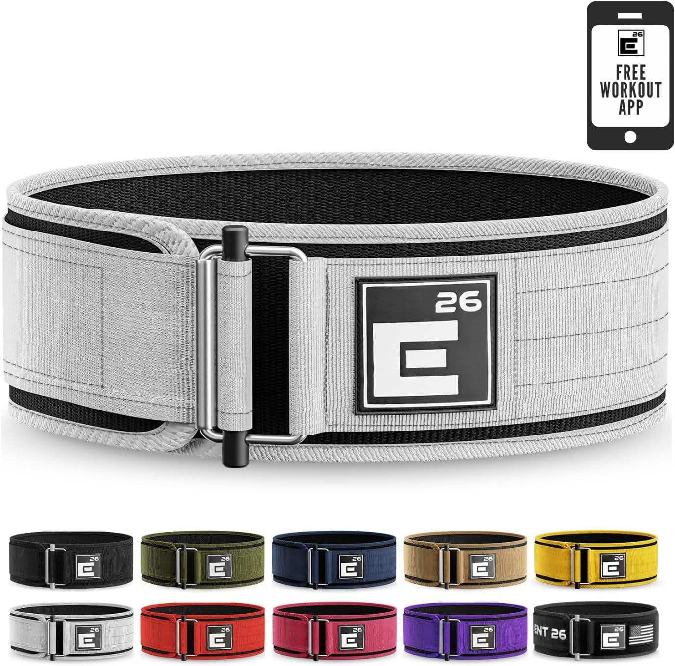 Self-Locking Weight Lifting Belt - Premium Weightlifting Belt for Serious Functional Fitness, Weight Lifting, and Olympic Lifting Athletes (Medium, White)