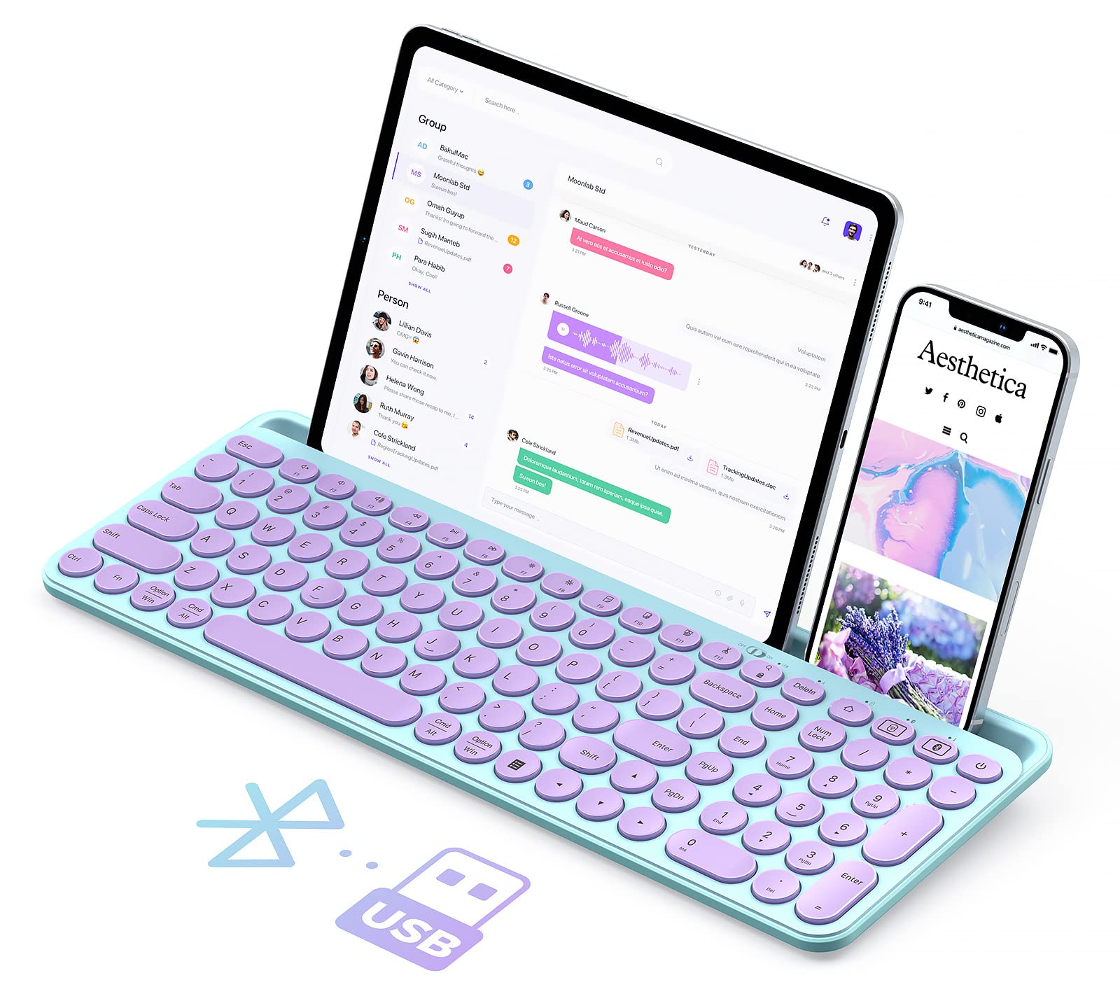 seenda Bluetooth Keyboard for iPad, 2.4G + Bluetooth Multi-Device Typewriter Keyboard with Number Pad, Tablet Holder for iPad Tablet, Andriod Phone, MacBook/Windows PC Desktop, Barbie Purple