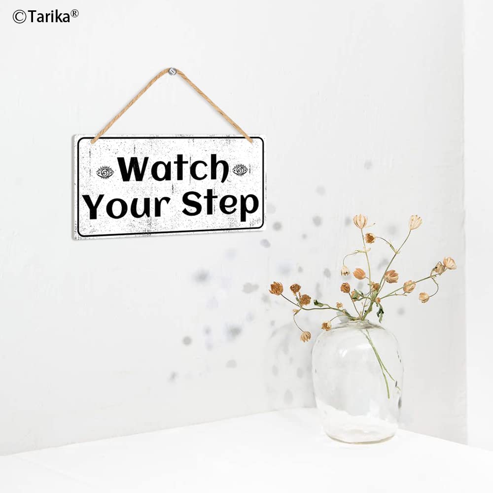 Watch Your Step 12.5X25 CM Retro Look wood Decoration Art Hanging Sign for Home Kitchen Bathroom Farm Garden Garage Inspirational Quotes Wall Decor