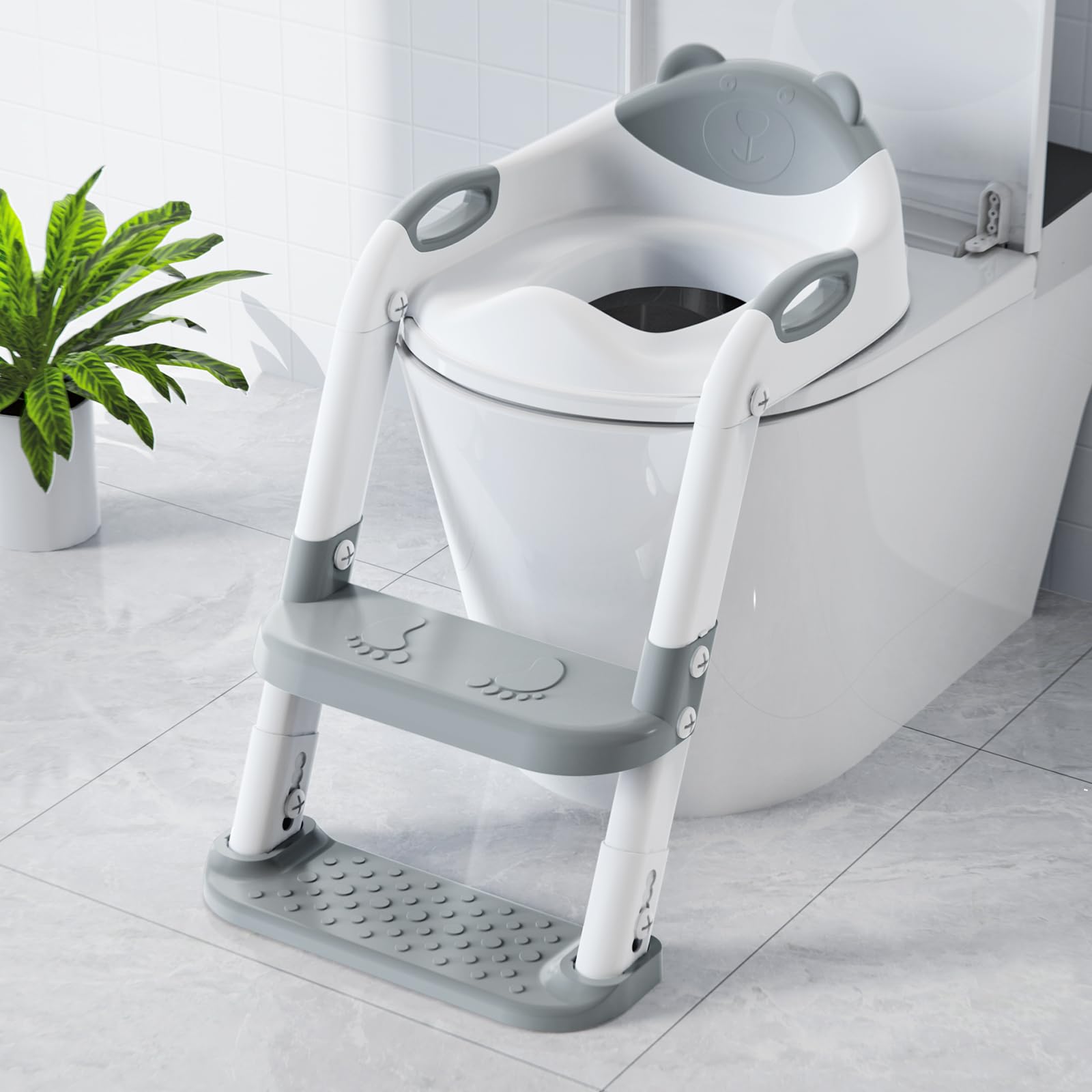 SKYROKU Toilet Potty Training Seat with Step Stool Ladder, Toddler Potty Seat for Kids and Toddler Boys Girls, Splash Guard and Safety Handles(Grey)