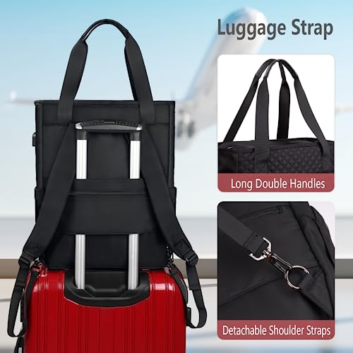 LAFARBE 17 Inch Laptop Backpack for Women Men Business Travel Work Tote Bag, Large Convertible Casual Daypack with USB Charging Port & RFID Pockets, Wide Open College Backpack, Black