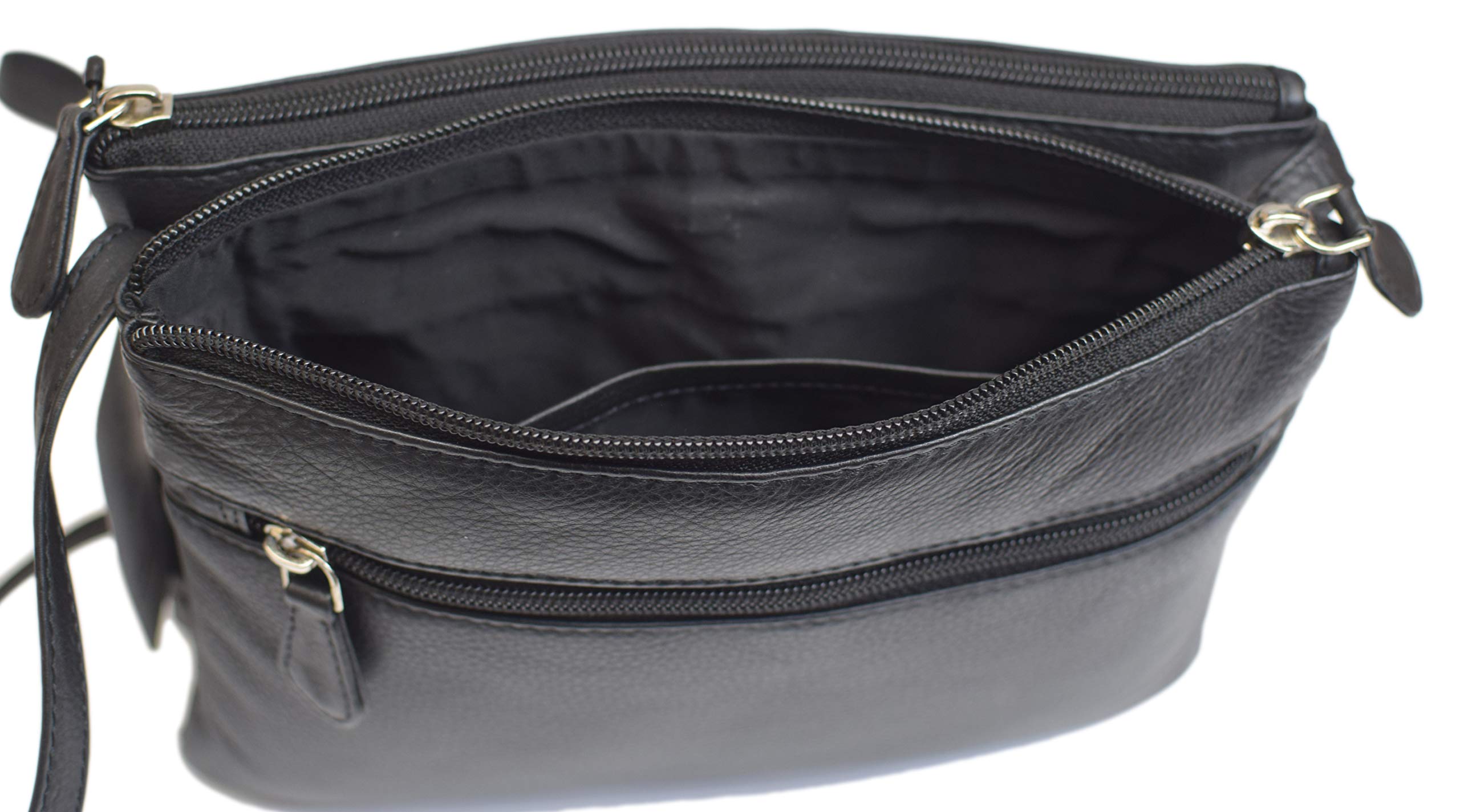 Swiss Marshal Genuine Leather Womens Purse Double Zipper Top Pockets Crossbody Shoulder Bag for Ladies (Black)