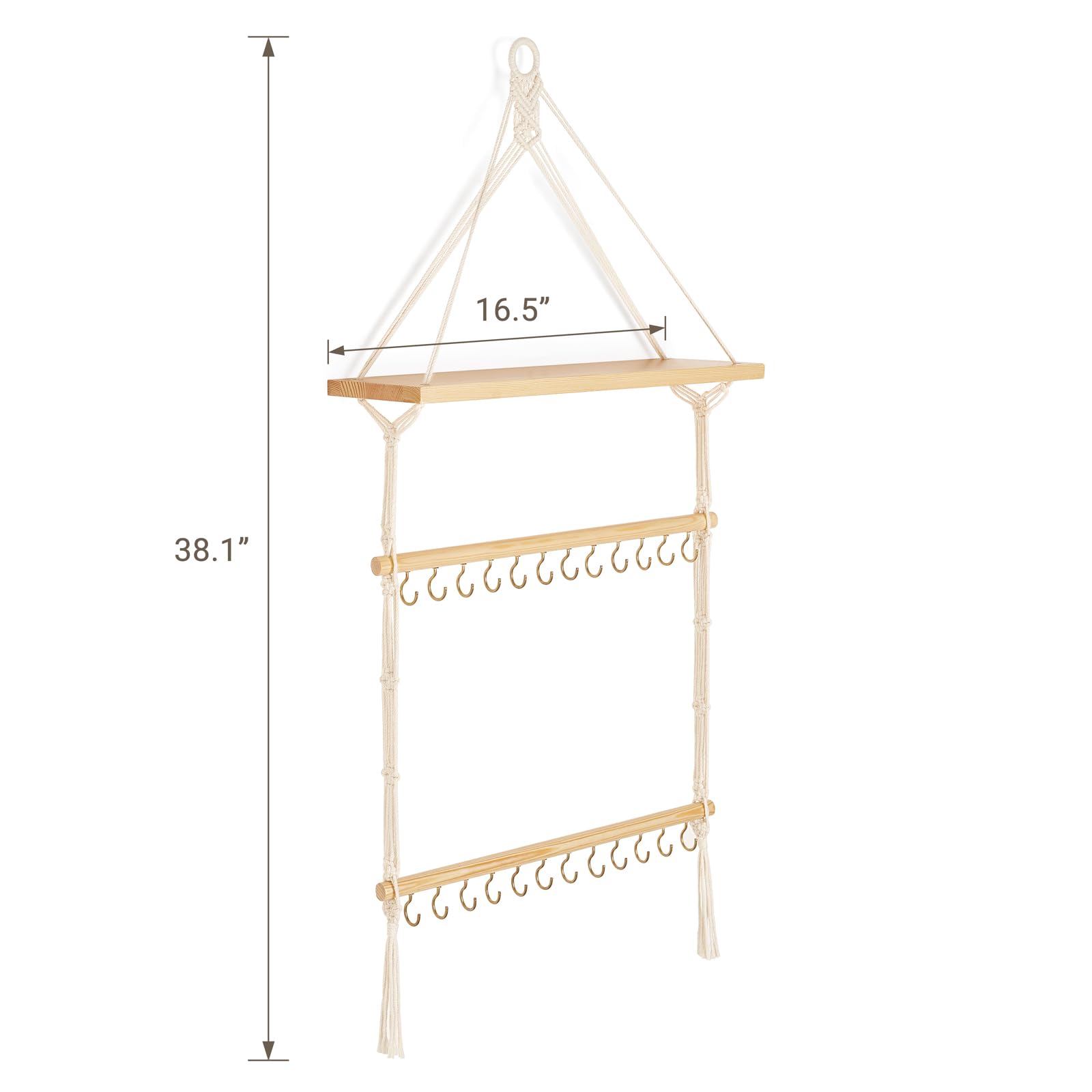 Dahey Macrame Decorative Storage Basket and Headband Holder Bow Organizer for Girls Hair Bows with Wood Shelf, Boho Nursery Decor for Living Room,Bedroom