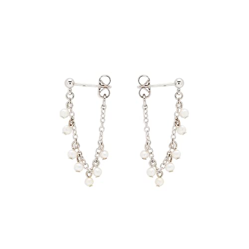 Pura Vida Silver-Plated Pearl Chain Wrap Earrings - Brass Base, Sterling Silver Posts - 1 Pair