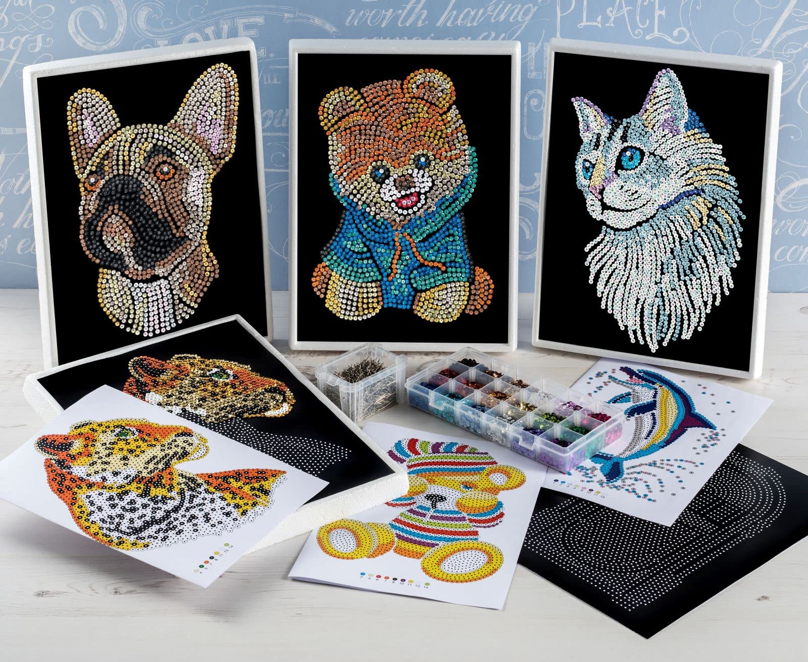 Sequin Art Blue Pomeranian Teddy Bear Dog, Sparkling Arts and Crafts Kit; Creative Crafts for Adults and Kids