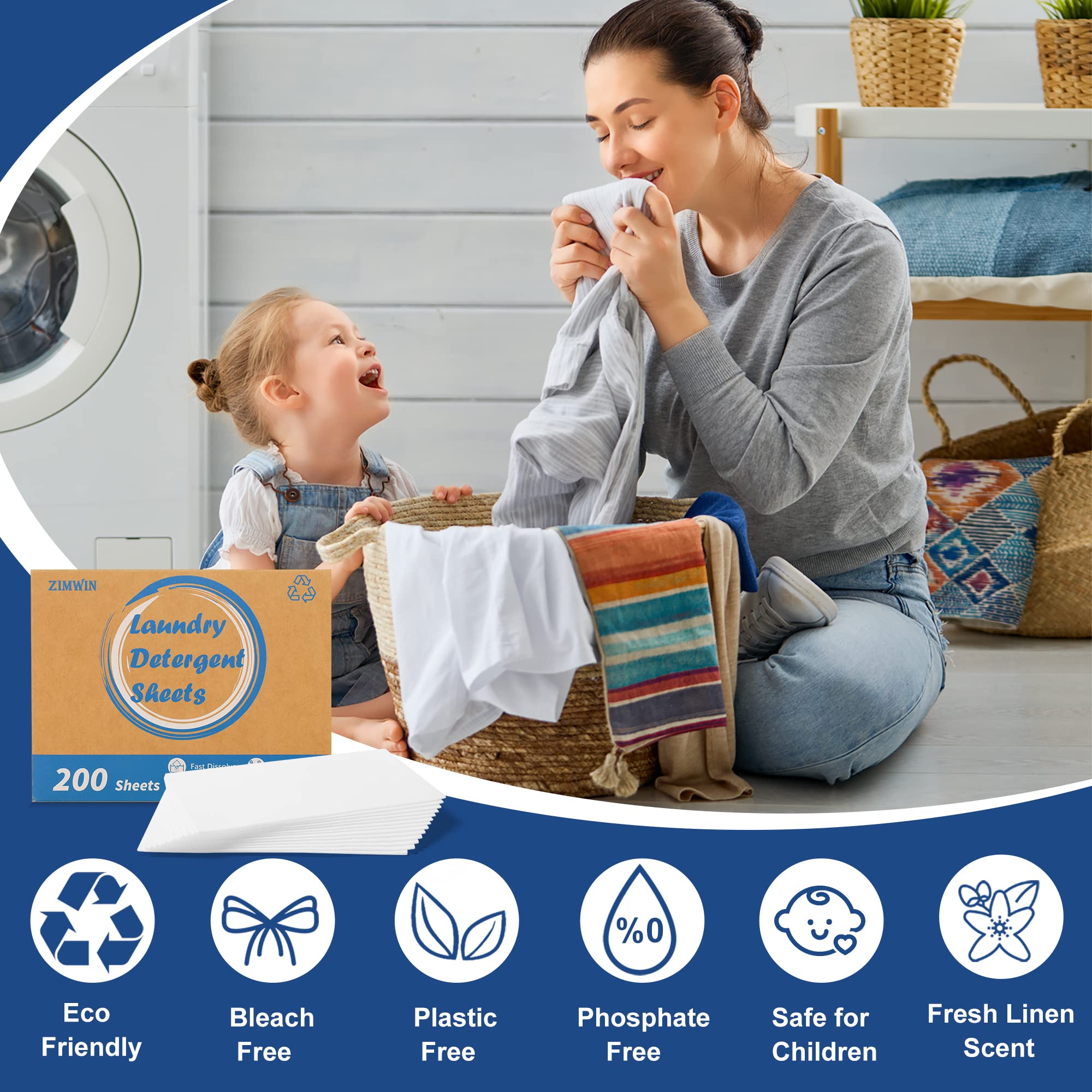 Laundry Detergent Sheets, 200 Sheets Fresh Linen Scent Laundry Sheets - Eco-Friendly Hypoallergenic Liquidless Washing Supplies for Dorm Travel Camping, 200 Loads