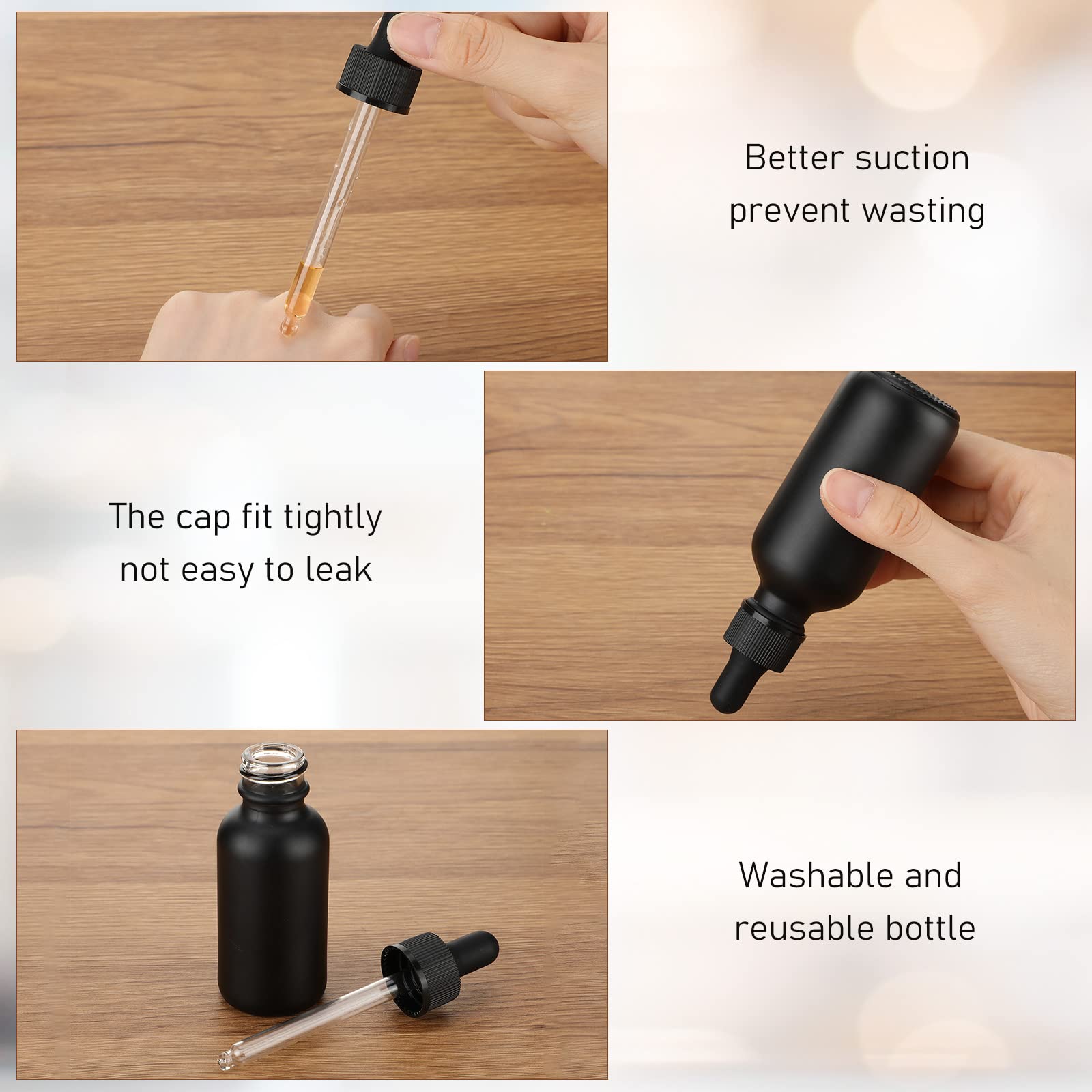Epakh 100 Pieces Black Dropper Bottles 1oz Glass Bottles Bulk Round Bottles with Droppers and Hats 30ml Glass Dropper Bottles for Essential Oils Lab Tinctures Medicine Perfumes