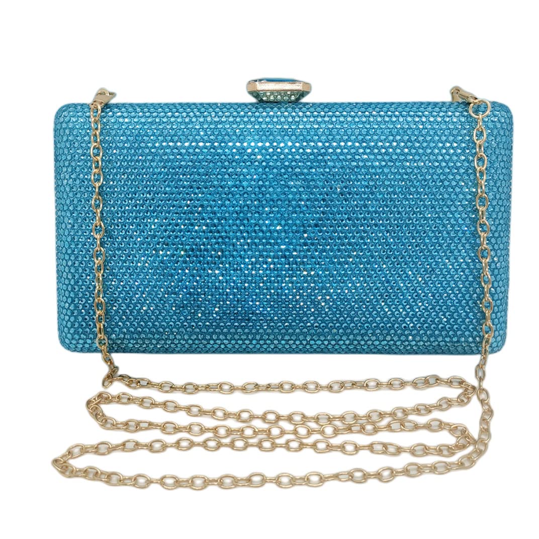 DG PEAFOWL Elegant Crystal Evening Bags Wedding Handbags Bridal Purse Women Box Clutch (sky blue)