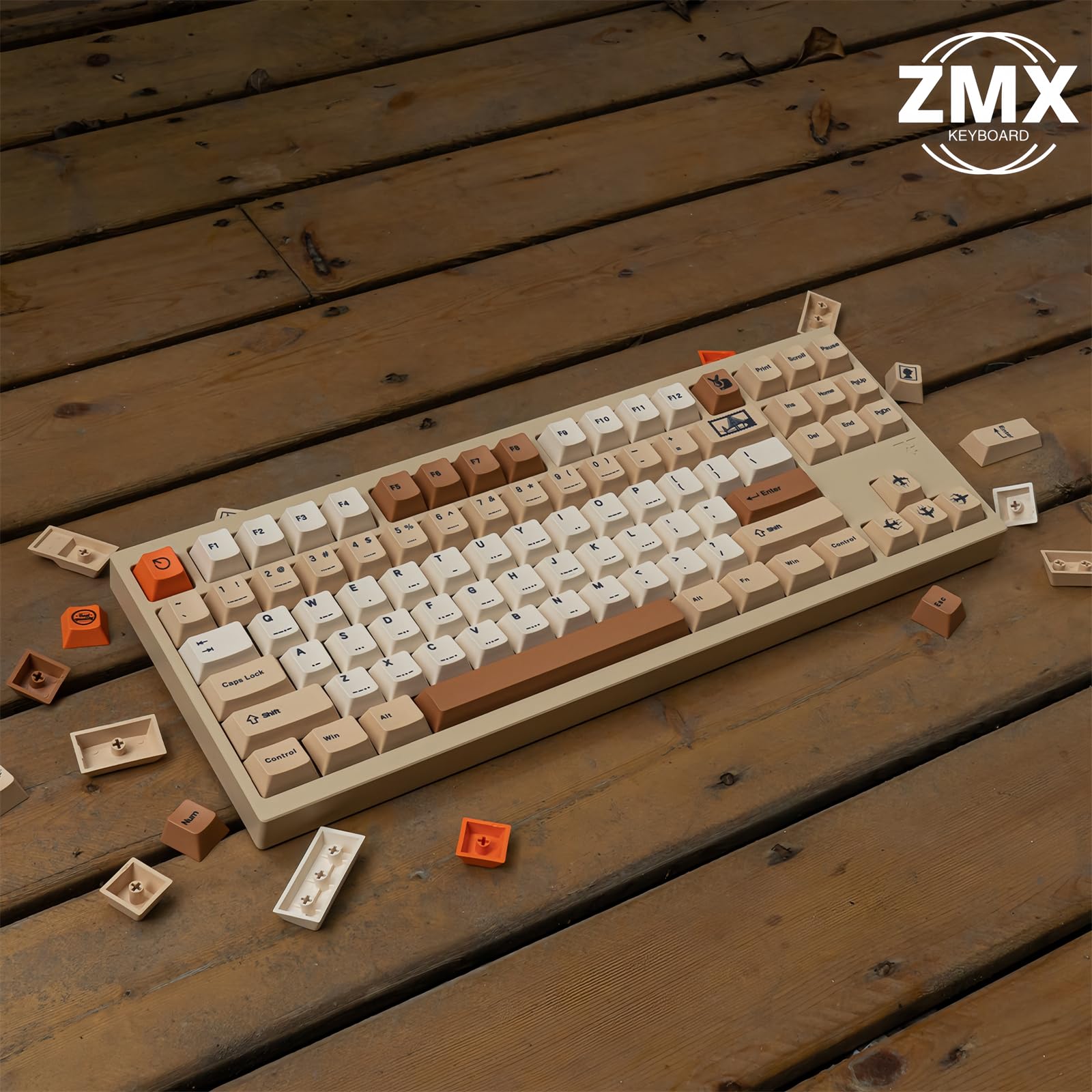 ZMX PBT Retro Keycaps,Cherry Profile Thick Dye-Sub Keycaps Set Full 143 Keys Custom Keycap for ISO ANSI 60% 65% 100% TKL Cherry MX Switches Mechanical Gaming Keyboard Vintage Beige Keycaps