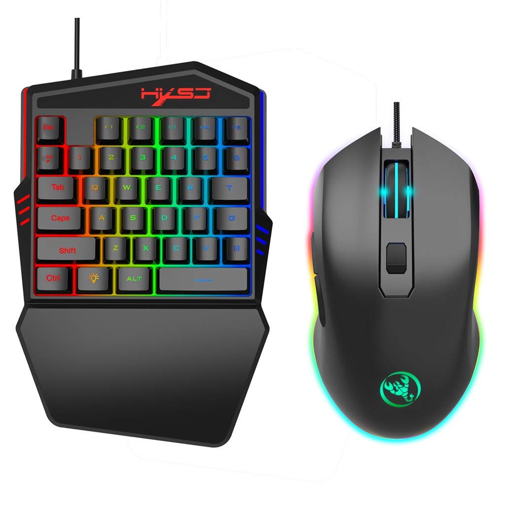 Sdoveb 35 Keys Keycap Wired Mechanical RGB LED Backlit Half Keyboard,One Hand Gaming Keyboard and Mouse Combo, Support Wrist Rest, USB Wired Gaming Mouse, Converter Adapter for Gaming (Black)