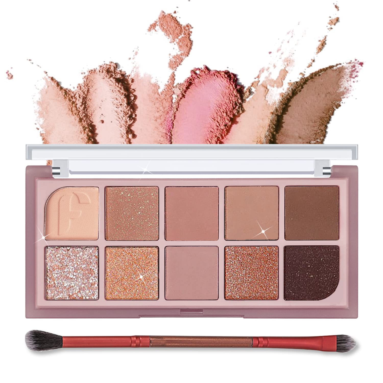 Erinde 10 Color Eyeshadow Palette Makeup - Matte Shimmer Glitter Eye Shadow, Ultra-Blendable, High Pigmented, Naturing-Looking, Neutral Nude Eyeshadow Palette with Professional Brush, Maple Leaf Brown