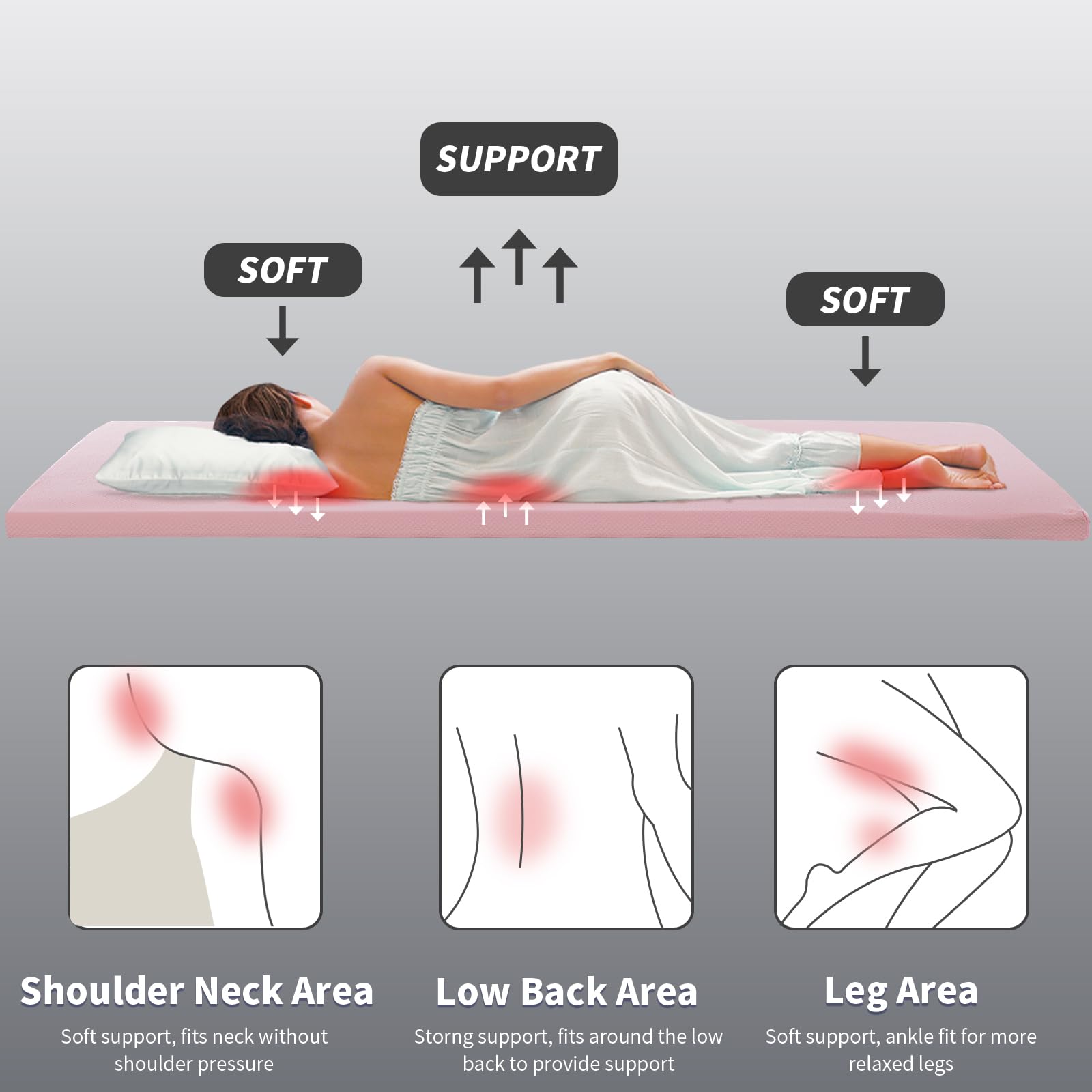 HOMBYS Memory Foam Massage Bed Mattress Topper with Removable Cover, Pink Massage Table Topper with Elastic Bands, Non-Slip Lash Bed Cushion Only (Bed Not Included)