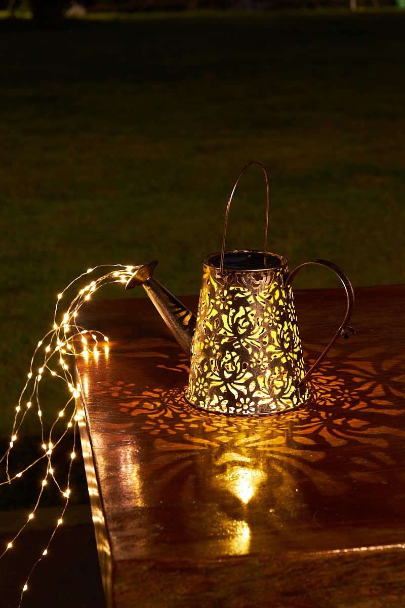 VINESSY Solar Lights Outdoor Garden Decor Pathway Decorative Lanterns Hanging Solar Patio Art Lights Retro Metal Waterproof Yard Watering Can with String Lights Walkway LED Waterfall Stake Light