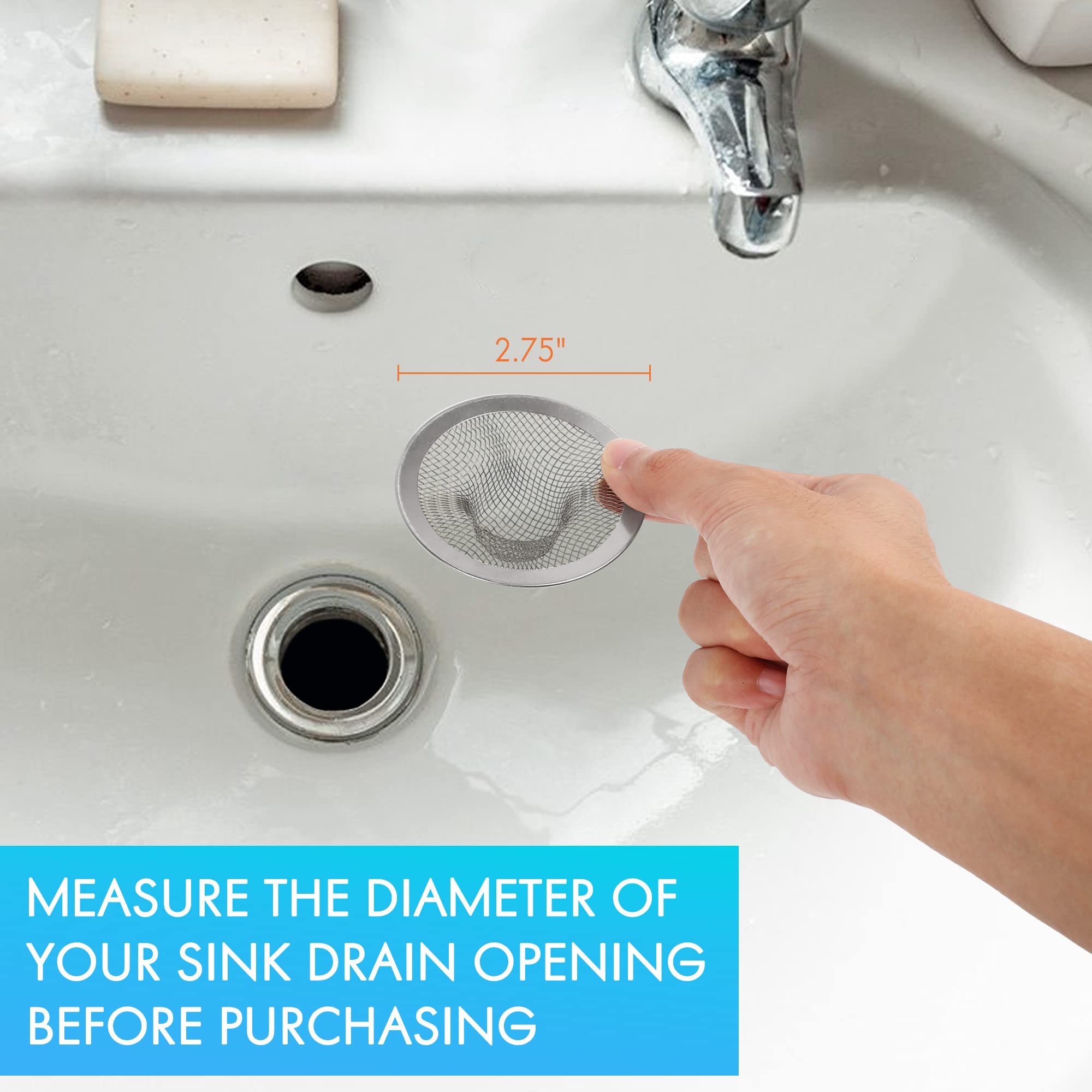 LotFancy Sink Drain Strainer, 30Pcs 2.75" Top / 1 1/8" Bathroom Sink Strainer, Stainless Steel Shower Drain Hair Catcher for Bathroom Sink, Utility, Slop, Laundry, RV and Lavatory