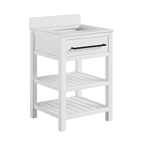 DHP Camden 24” Bathroom Vanity, White with Black Towel Rack