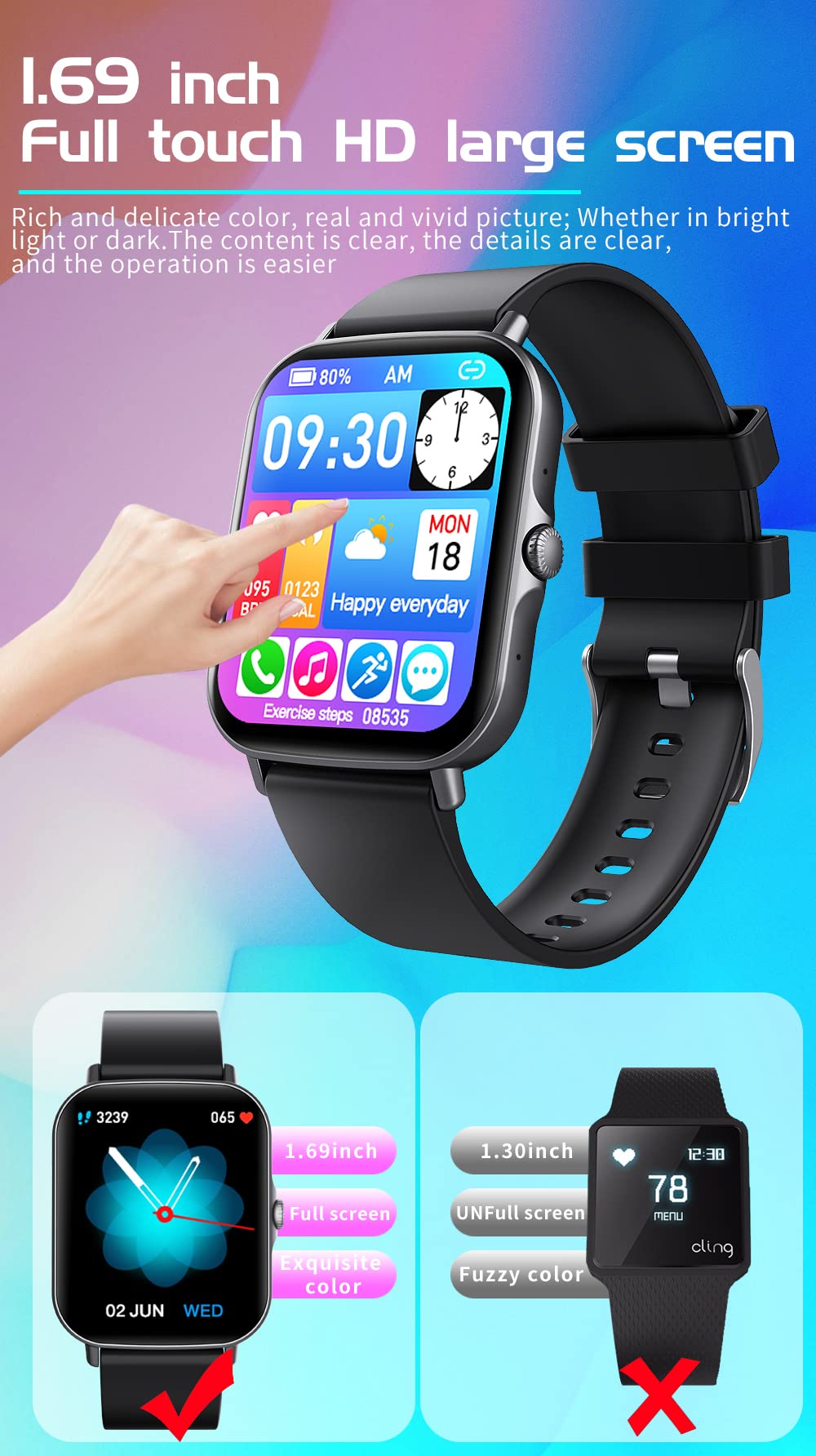 Smart Watches for Men Women HD Full Touchscreen Making Calls Smartwatch with Split-Screen Mode Waterproof Fitness Tracker Heart Rate,Sleep,Blood Pressure,Blood Oxygen Monitor for Activity Tracker