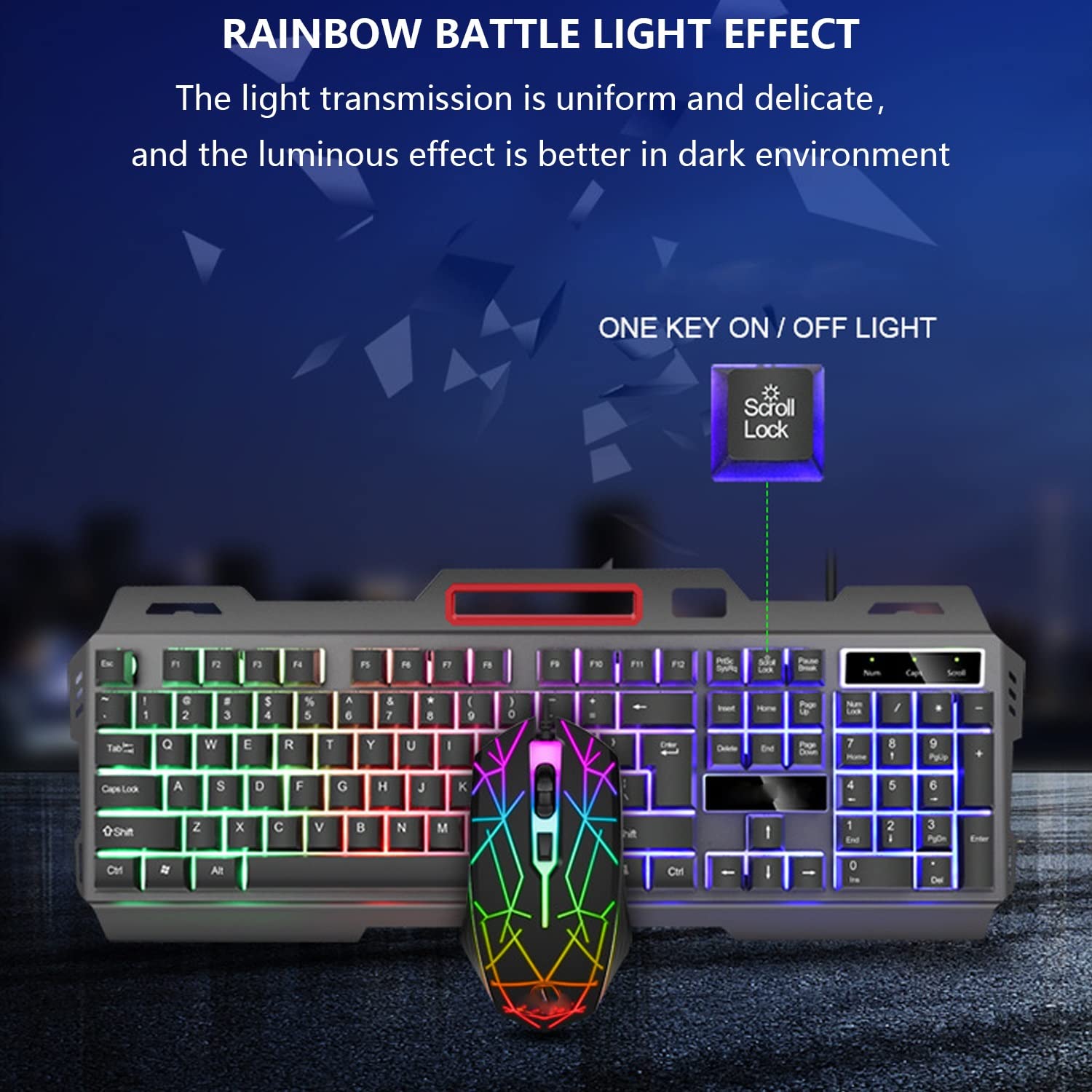 EXHNLE Gaming Keyboard and Mouse Combo, Gaming Keyboard RGB LED Rainbow Backlit, USB Wired Keyboard, with 104 Key Computer PC Gaming Keyboard for PC/Laptop (Color : Black)