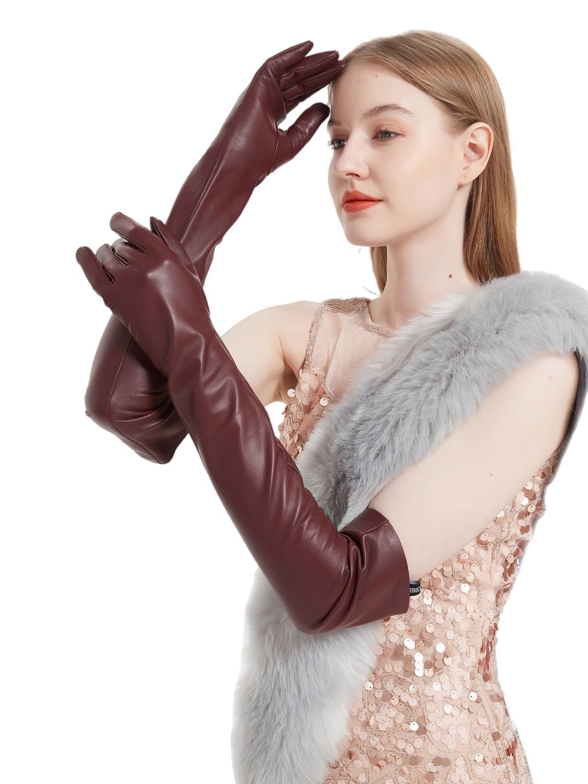 Daoflkuo Women Opera Long Sheep Leather Gloves Genuine Soft Lambskin Above Elbow Gloves In Black Small