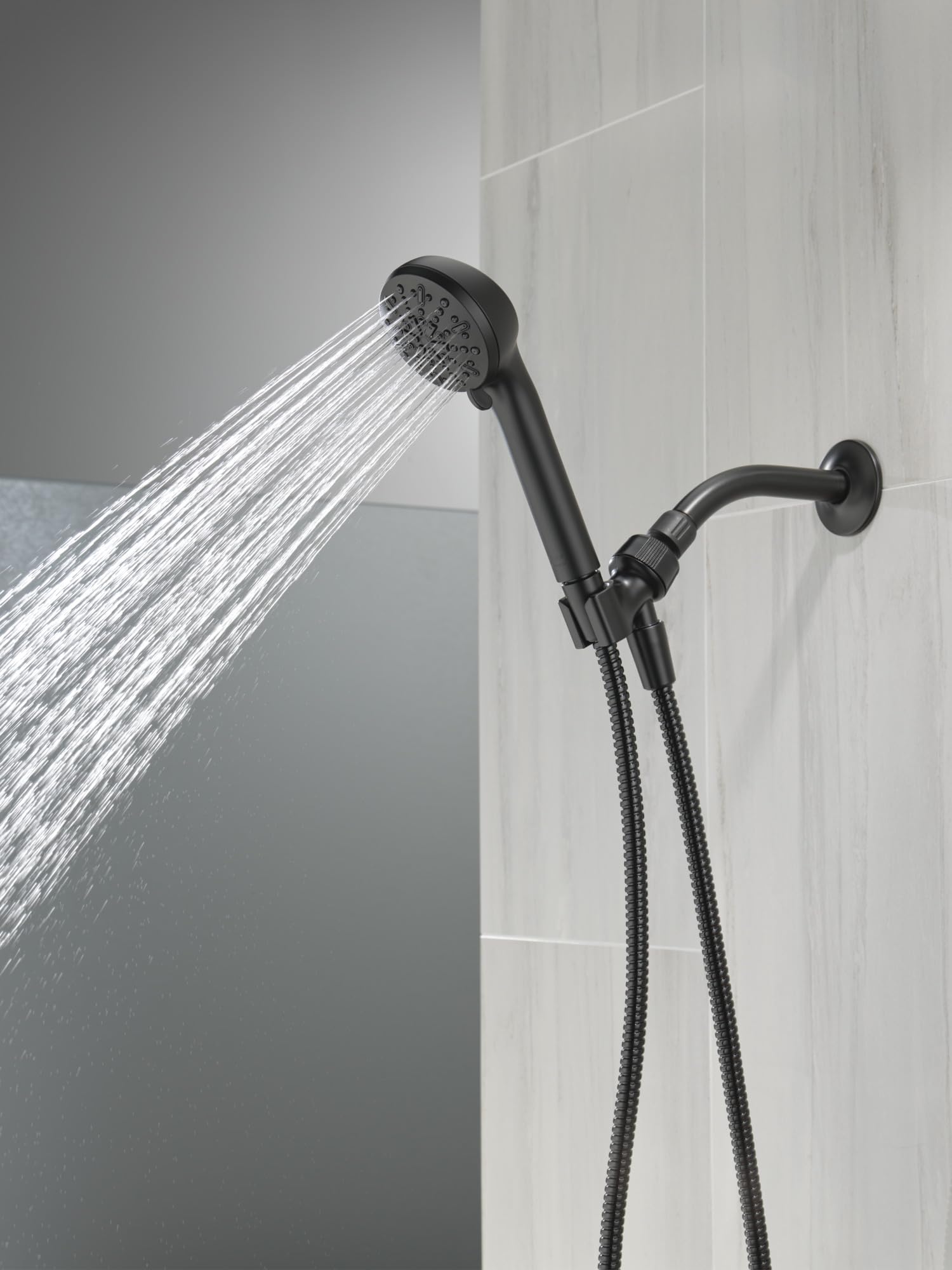 Delta Faucet 4-Setting Handheld Shower Head, Black Shower Head with Hose, Showerheads & Handheld Showers, Handheld Shower Heads, Detachable Shower Head, Hand Shower 1.75 GPM, Matte Black 75413BL