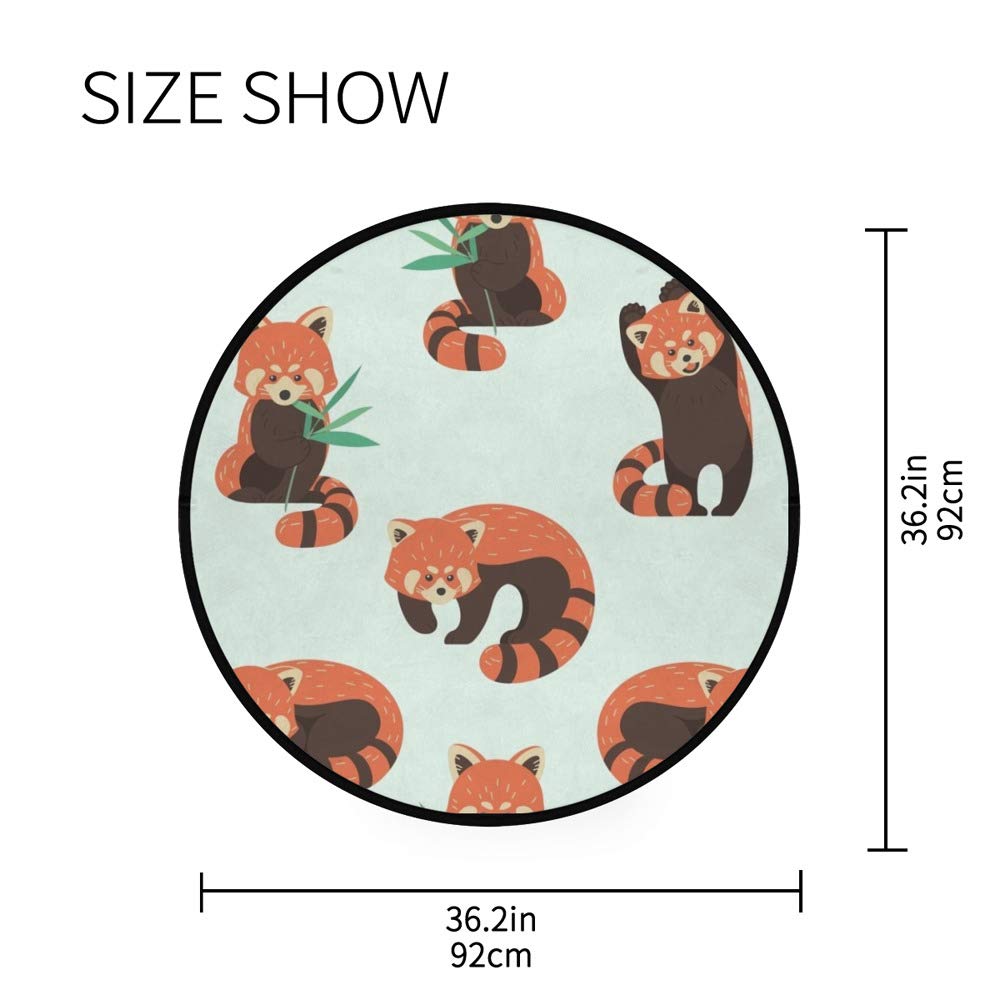 My Daily Cute Red Panda Cartoon Round Area Rug for Living Room Bedroom Kids Playing Rug Polyester Yoga Floor Mat 3' Diameter