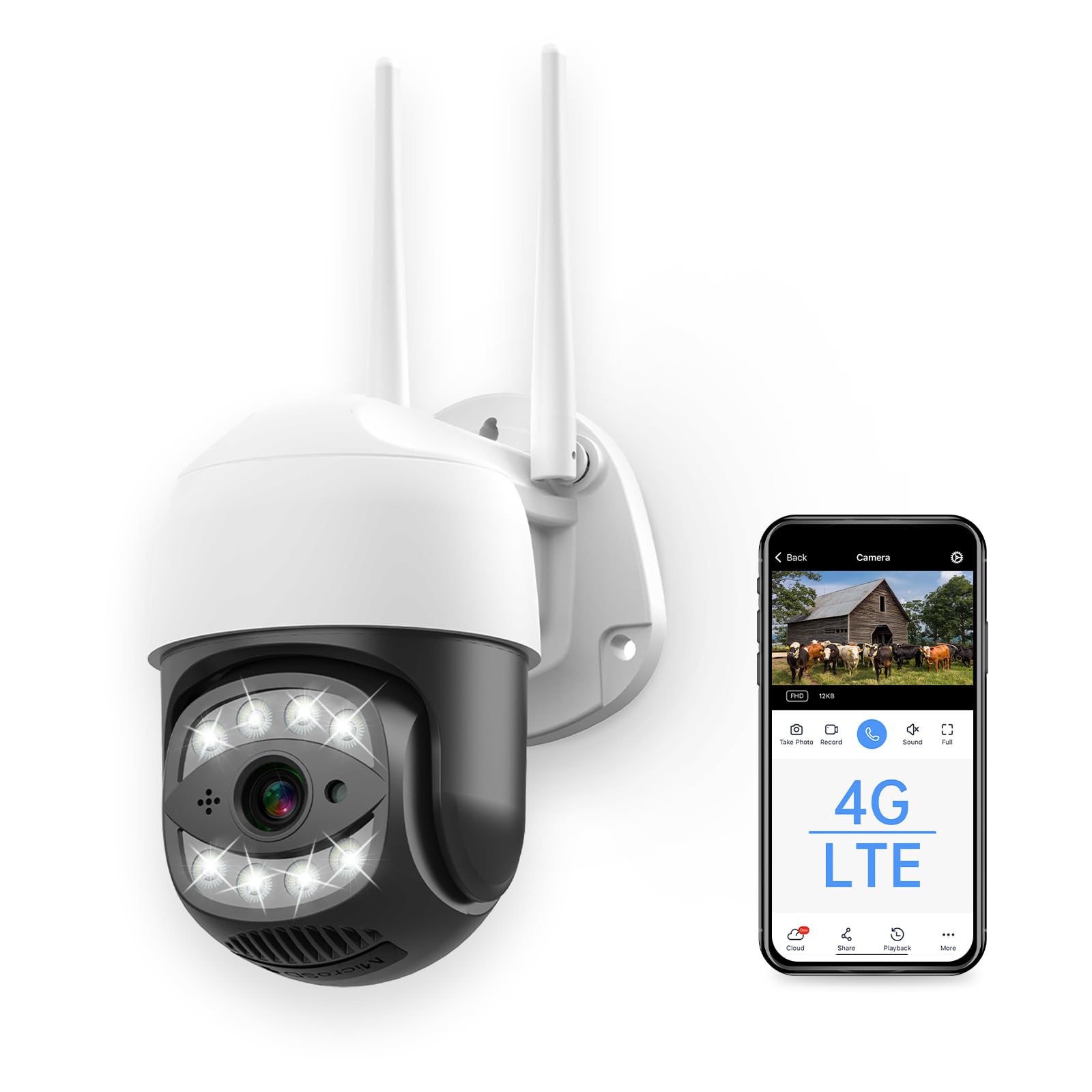 SECUEYE 1080P Security Camera 4G LTE WiFi RJ45 Pan/Tilt/Zoom Human Detection Color Night Automatic Tracking 24/7 Recording IP65 Waterproof