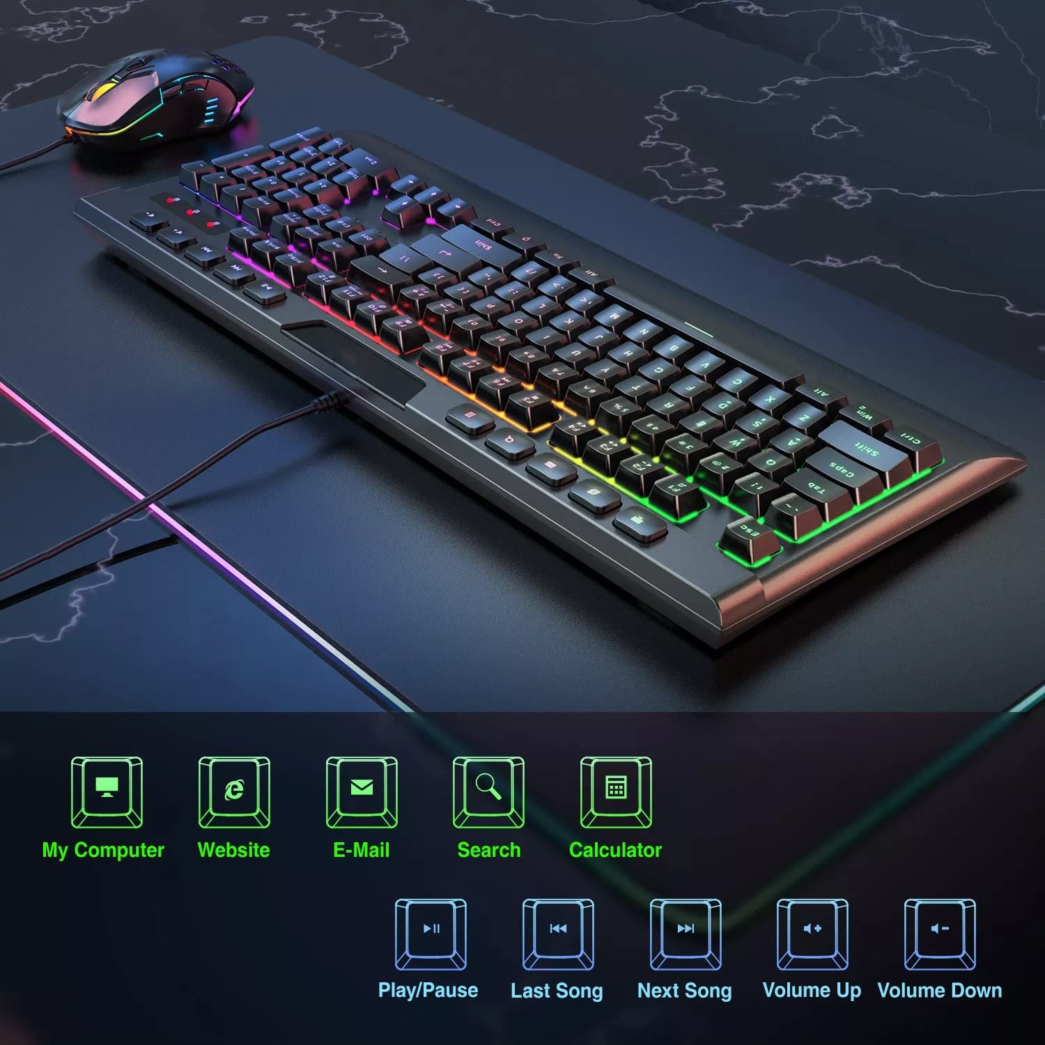 EXHNLE RGB Gaming Keyboard and Mouse Combo, 104 Keys Computer Keyboard and Gaming Mouse, with 104 Key Computer PC Gaming Keyboard for PC/Laptop