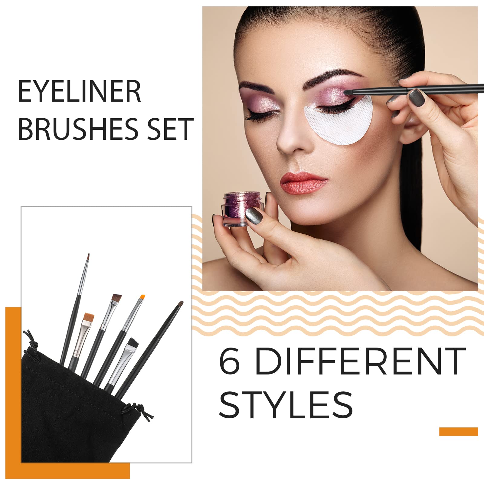 Zopeal 6 Pieces Eyebrow Brush Set Makeup Brush Set Flat Eyeliner Brush Thin Angled Brush and Comb Firm Brow Brush Eye Shadow Brush Point Black Duo Spoolie Brushes for Eye Makeup