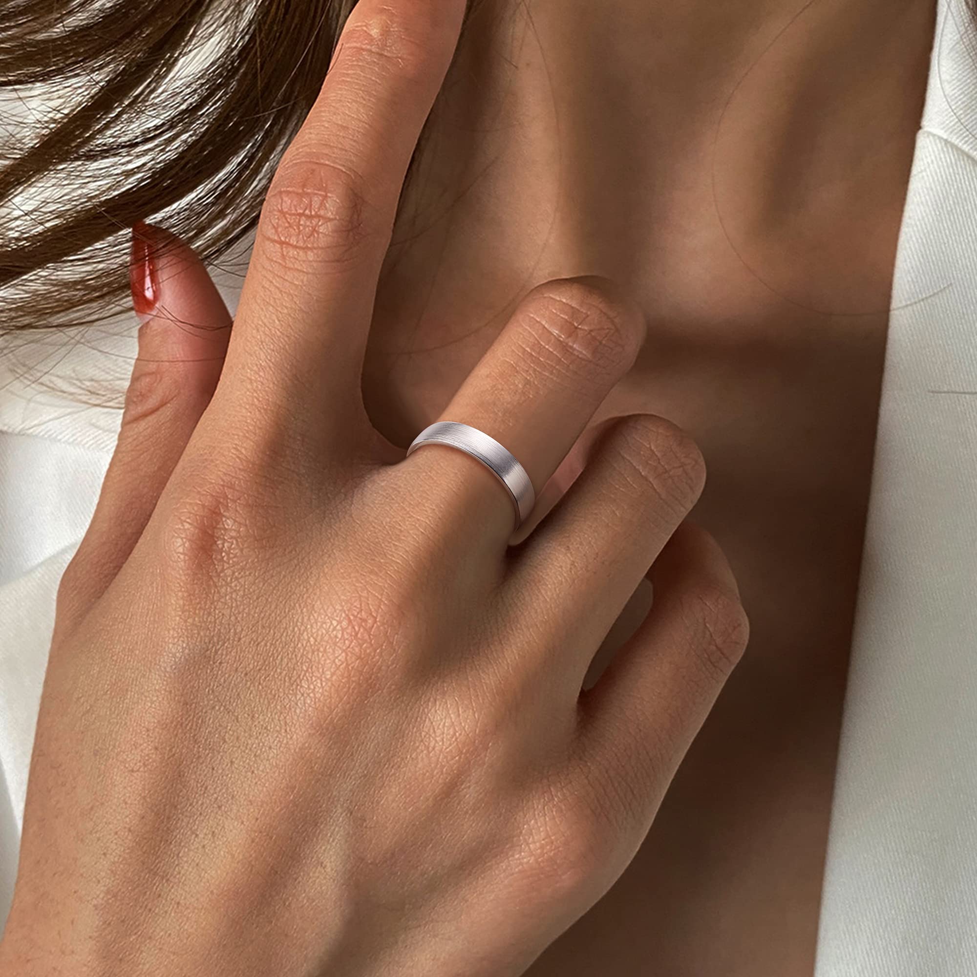 Diamday 6mm Sterling Silver Ring for Men S925 Silver Dome Brushed Matte Wedding Engagement Band Basic Rings Size 8