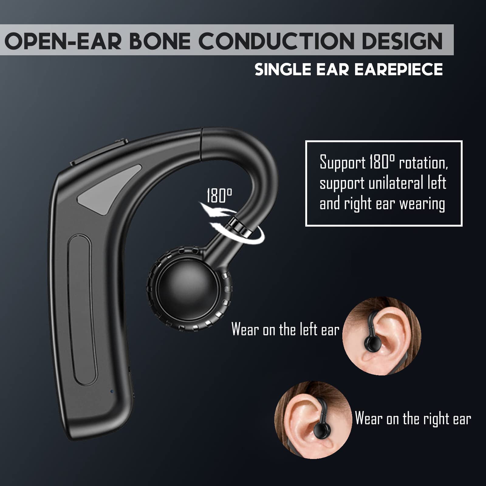 ESSONIO Bone Conduction Headphones Bluetooth earpiece Open Ear Headphones with Microphone for Cell Phone Computer IPX5 Waterproof Workout Headphones Hands Free for Sports Running