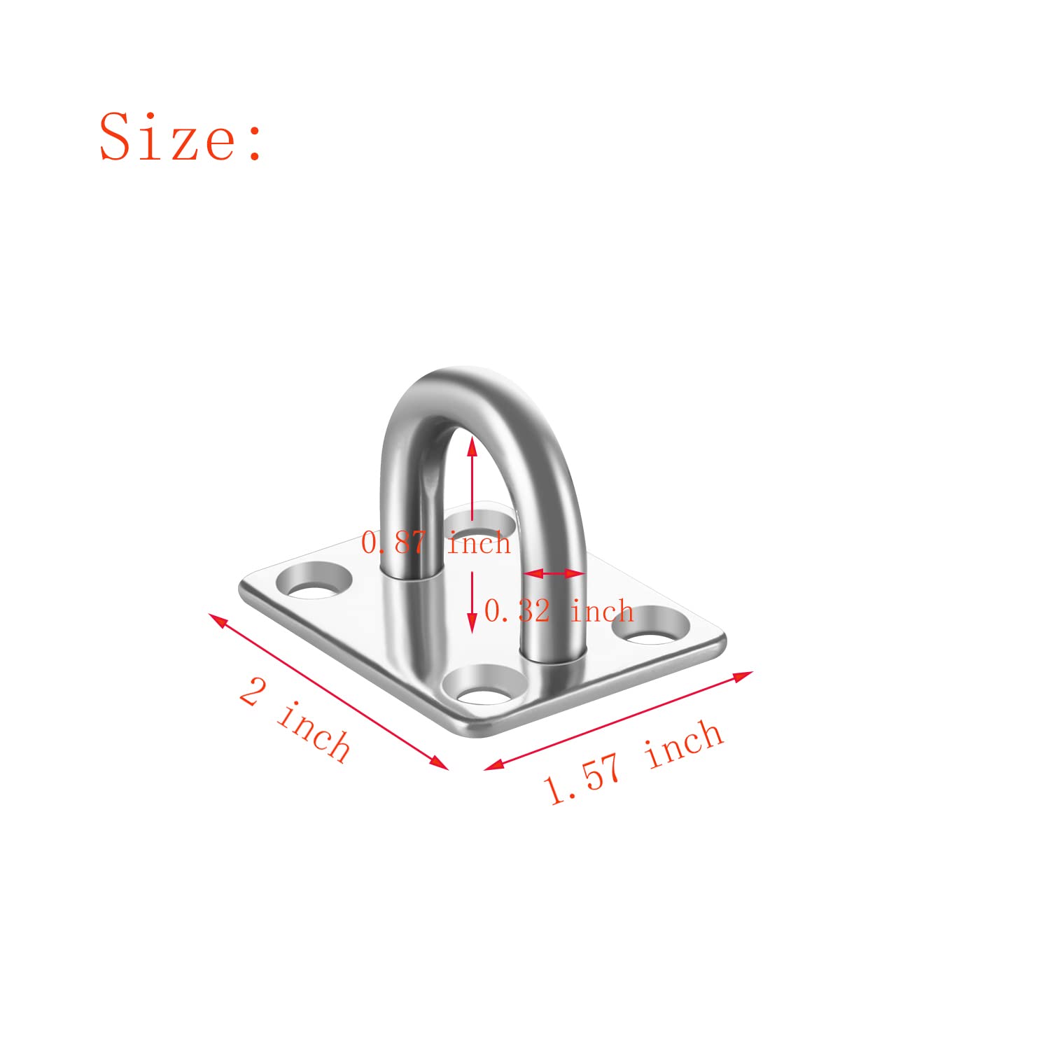 Goiio 4 Pieces 2 X 1.57 Inch Screw Eyes Hanger, 304 Stainless Pad Eye Plate, for Ceiling Hooks, Deck Hardware