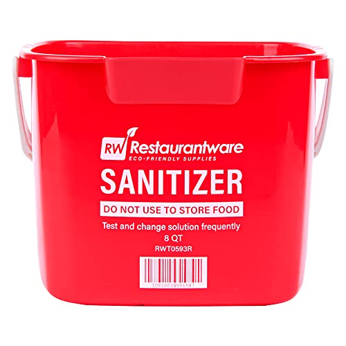 Restaurantware RW Clean 8 Quart Cleaning Bucket 1 Detergent Square Bucket - With Measurements Built-In Spout And Handle Red Plastic Utility Bucket For Home Or Commercial Use