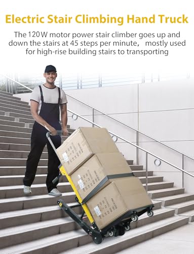 Electric Stair Climbing Hand Trucks - with Removable Extension Tray - 440lbs Load Capacity Folding Stair Climbing Dolly - 1500 Steps Stairs with Rubber Tracks - for Easy Up Down Stairs
