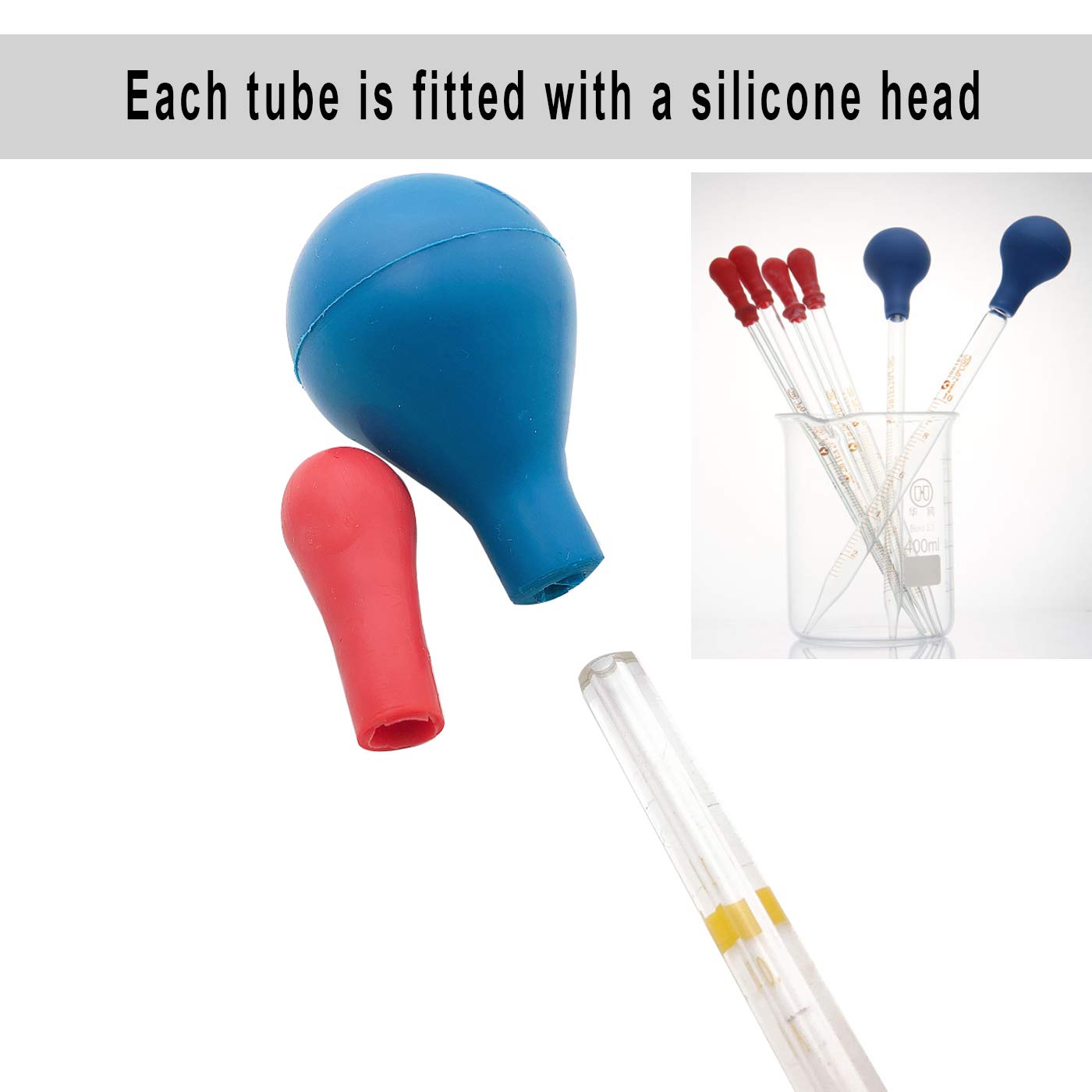 Luckkyme 4pcs Thick Glass Graduated Dropper Pipettes and Liquid Pipettors with Scale Line Silicone Rubber Caps 1ml 2ml 5ml 10ml