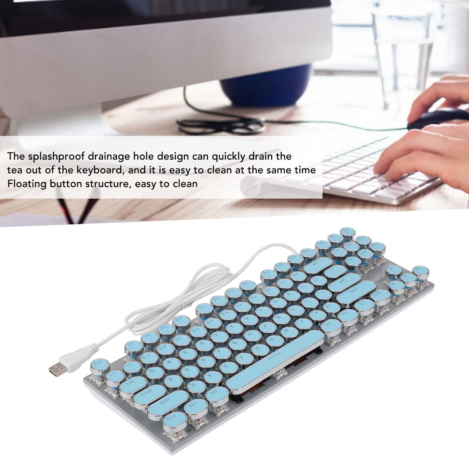 GOWENIC Mechanical Keyboard, 87 Keys Compact Full Key Mechanical Gaming Keyboard with RGB Backlit, Blue Switch, Waterproof, for PC Laptop, for Windows (Blue Electroplating Punk)