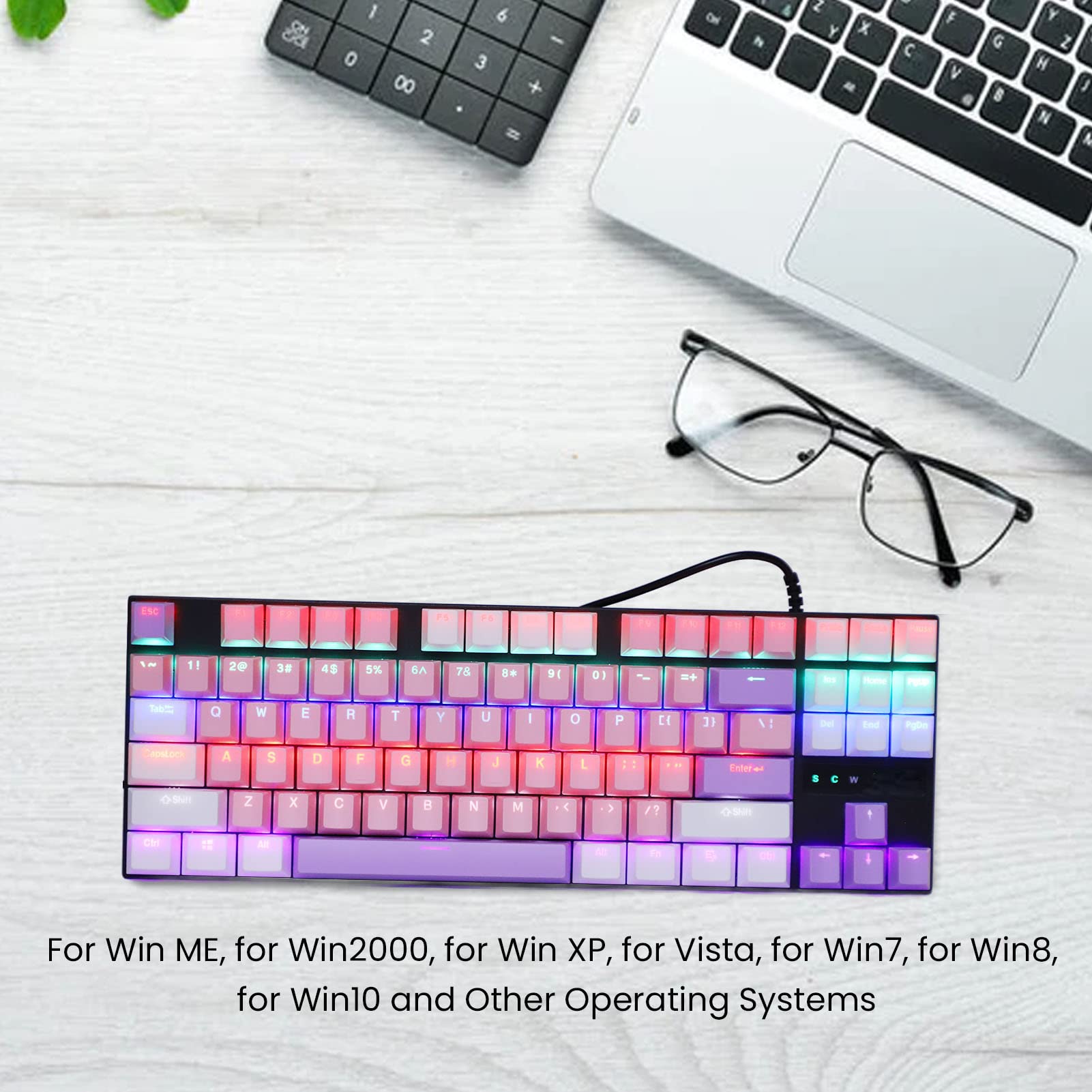GOWENIC Mechanical Keyboard, 87 Keys Compact Full Key Mechanical Gaming Keyboard with RGB Backlit, Red Switch, Waterproof, for PC Laptop, for Windows (Pink)