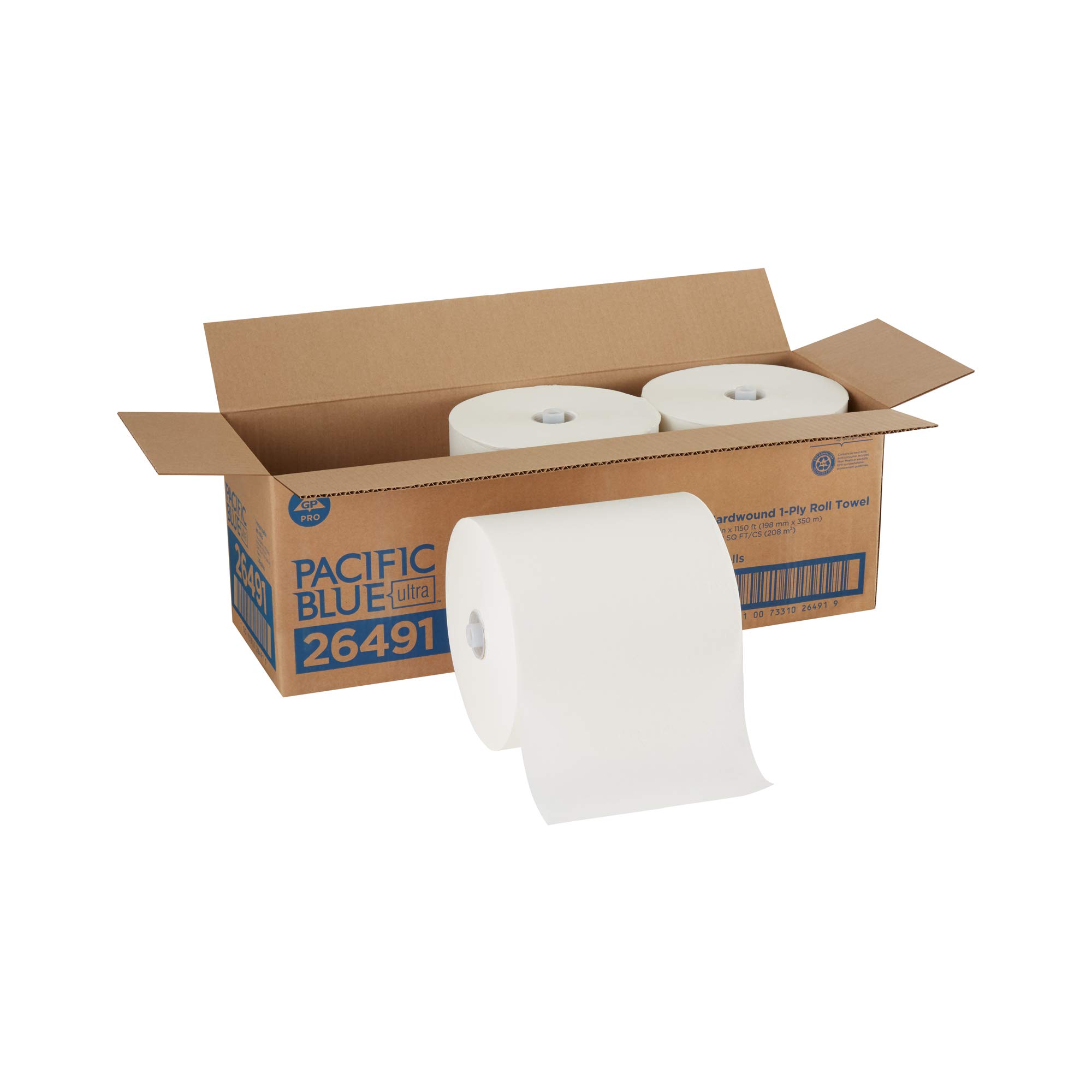 Pacific Blue Ultra 8" High-Capacity Recycled Paper Towel Rolls by GP PRO (Georgia-Pacific), White, 26491, 1,150 Linear Feet Per Roll, 3 Rolls Per Case