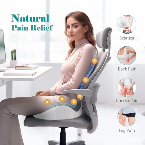 Dermoer Seat Cushion for Office, Desk, Home, and Car Chairs - Comfort, Support, Non-Slip, Memory Foam Pillow Pad for Long Sitting, Back, Coccyx, Tailbone Pain, and Pressure Relief (Medium)