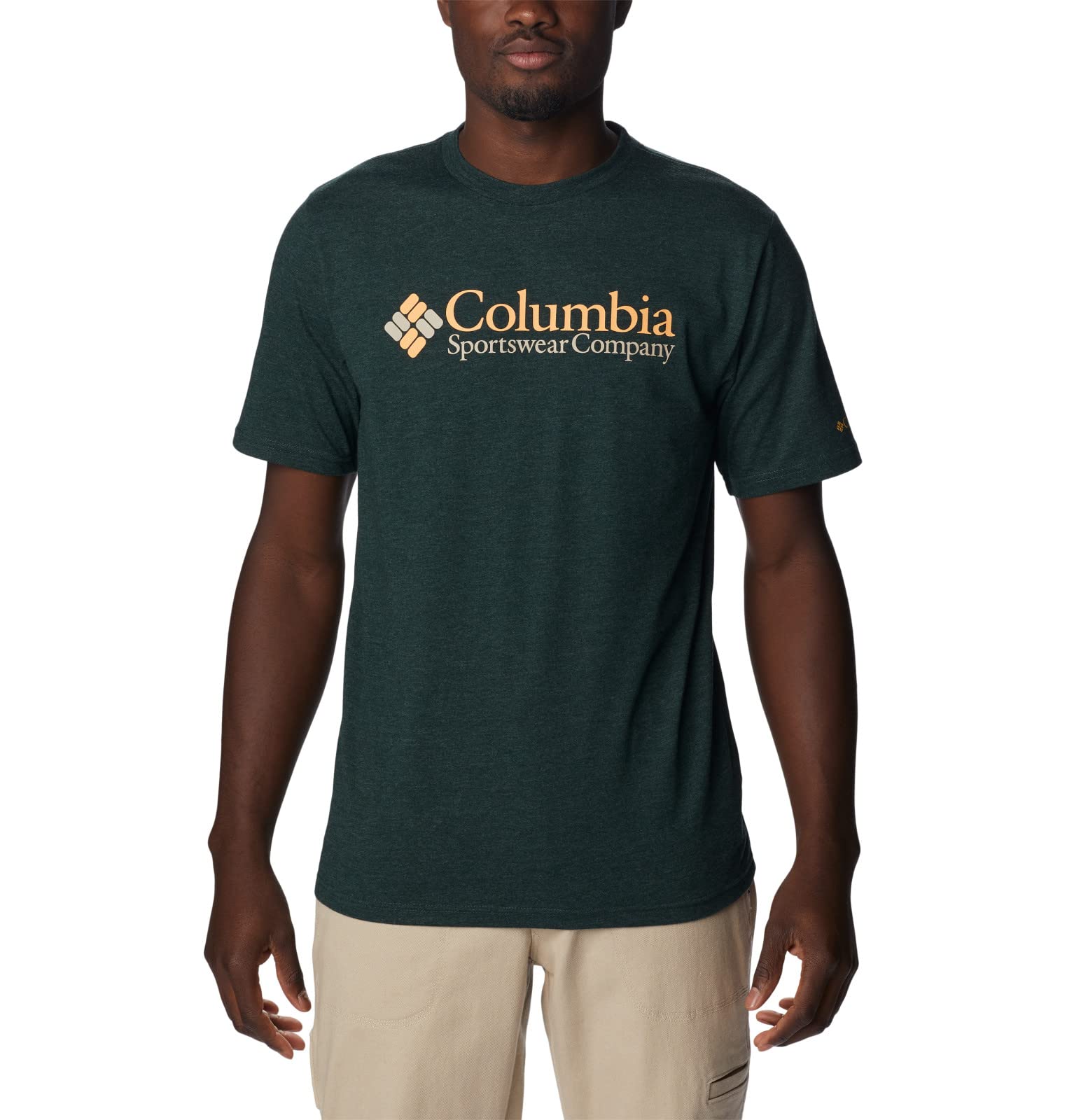 Columbia Men's Basic Logo Short Sleeve, Spruce Heather/CSC Retro Logo, Medium