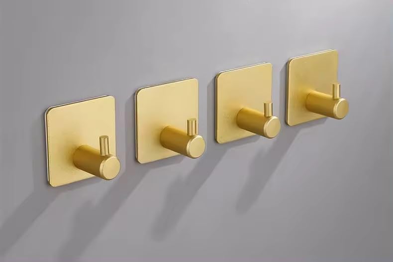 Generic 4 Packs Adhesive Towel Hooks Wall Hooks for Bathroom, Kitchen, Adhesive, No Drill, Stainless Steel,, Gold, BSM0129