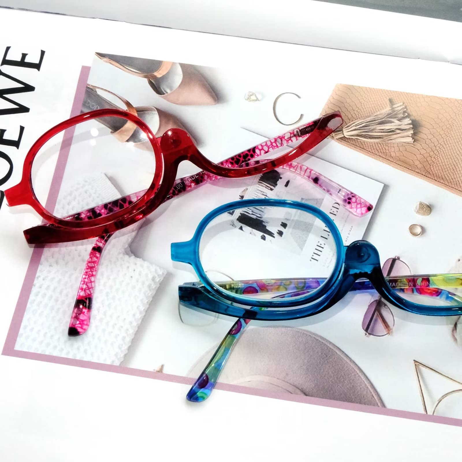Sehnsucht 2 Pairs Eye Make Up Reading Glasses Womens Magnifying Cosmetic Readers Rotating Makeup Glasses for Women Blue Purple Tortoise 3660 2.50