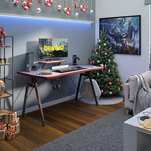 DESINO Gaming Desk 47 inch PC Computer Desk, Home Office Desk Table Gamer Workstation with Cup Holder and Headphone Hook, Gray