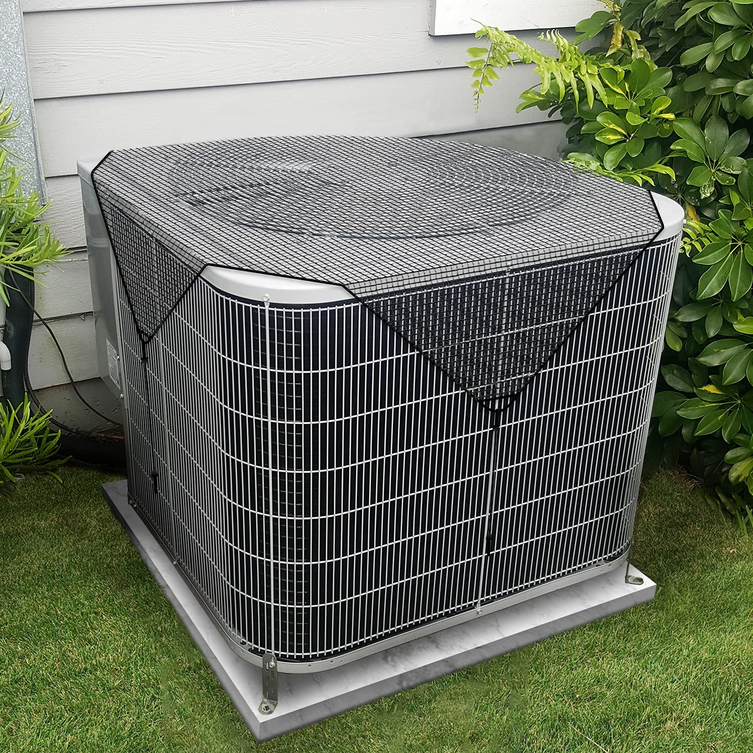 PATIO Outside AC Unit Mesh Cover with Bungee Cords Sturdy Summer Outdoor Air Conditioner Compressor Condenser Top Cover Keep Leaves Debris Out 36''x36''