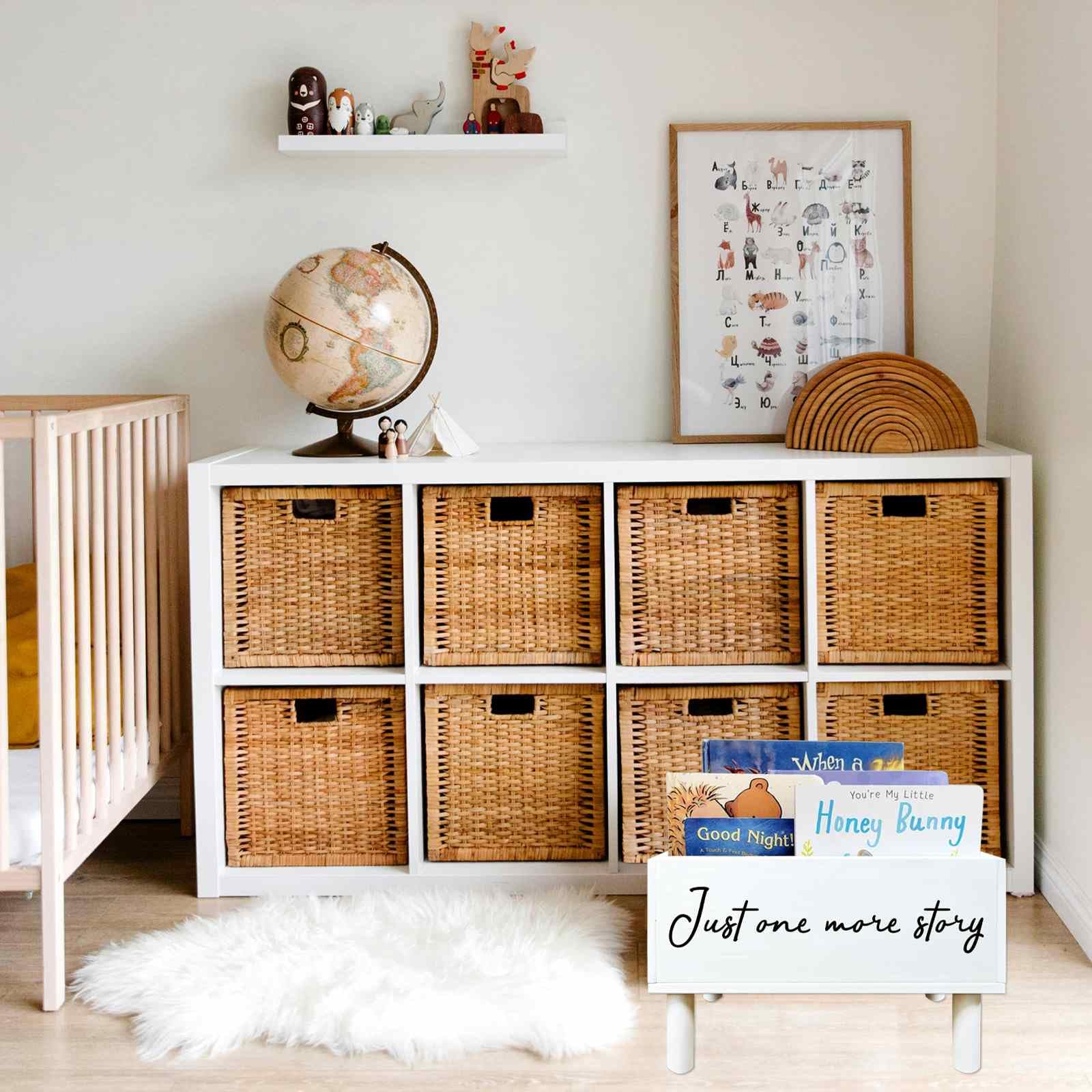 Just One More Story Bookshelf for Toddlers,Wooden Book Storage Box Caddy Basket Organizer with Legs,Floor Book Display,Kids Book Rack Bin Bookcase for Nursery Classroom Library